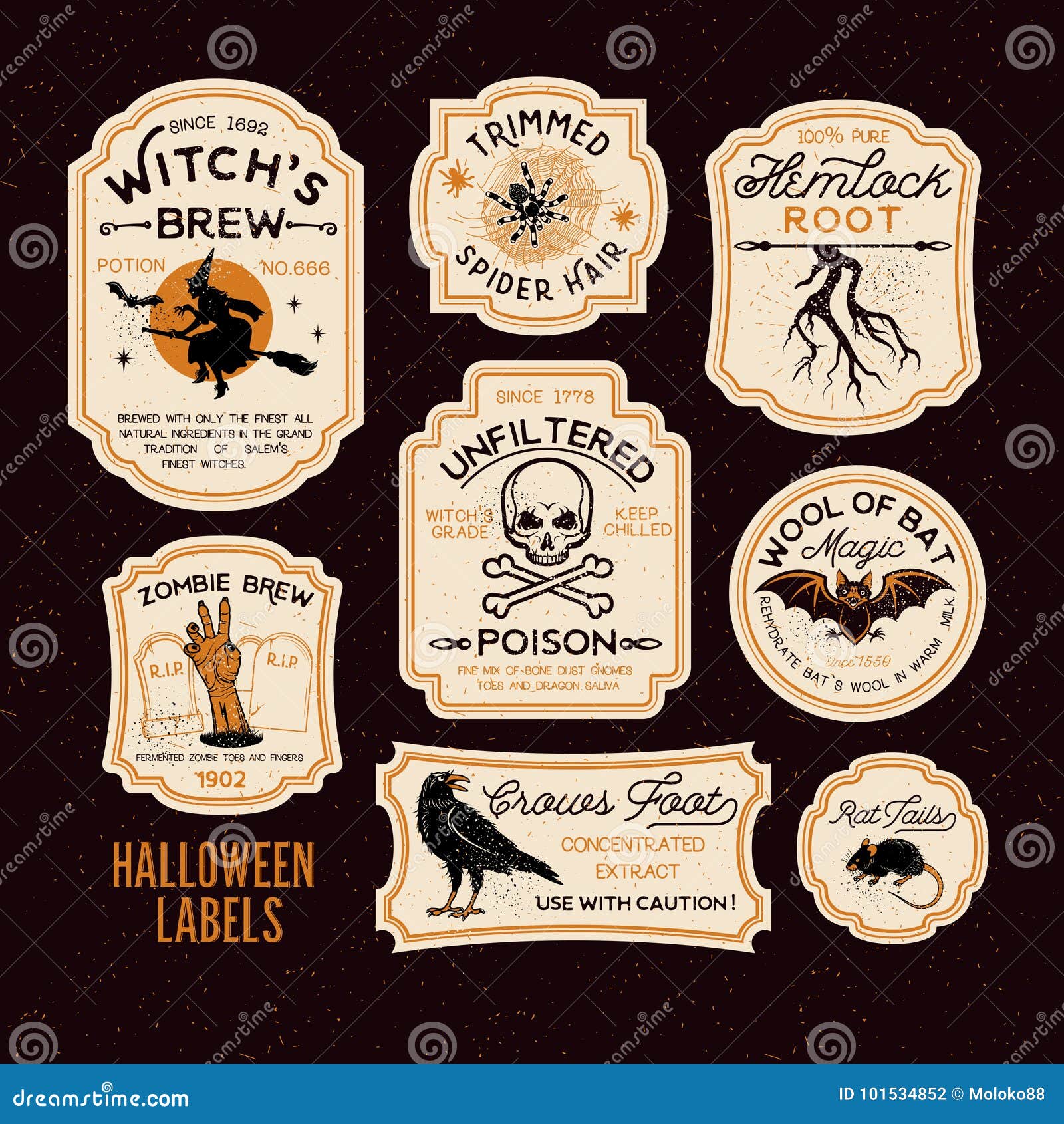 Halloween Bottle Labels stock vector. Illustration of season - 101534852 Halloween Bottle Labels stock vector. Illustration of season - 101534852