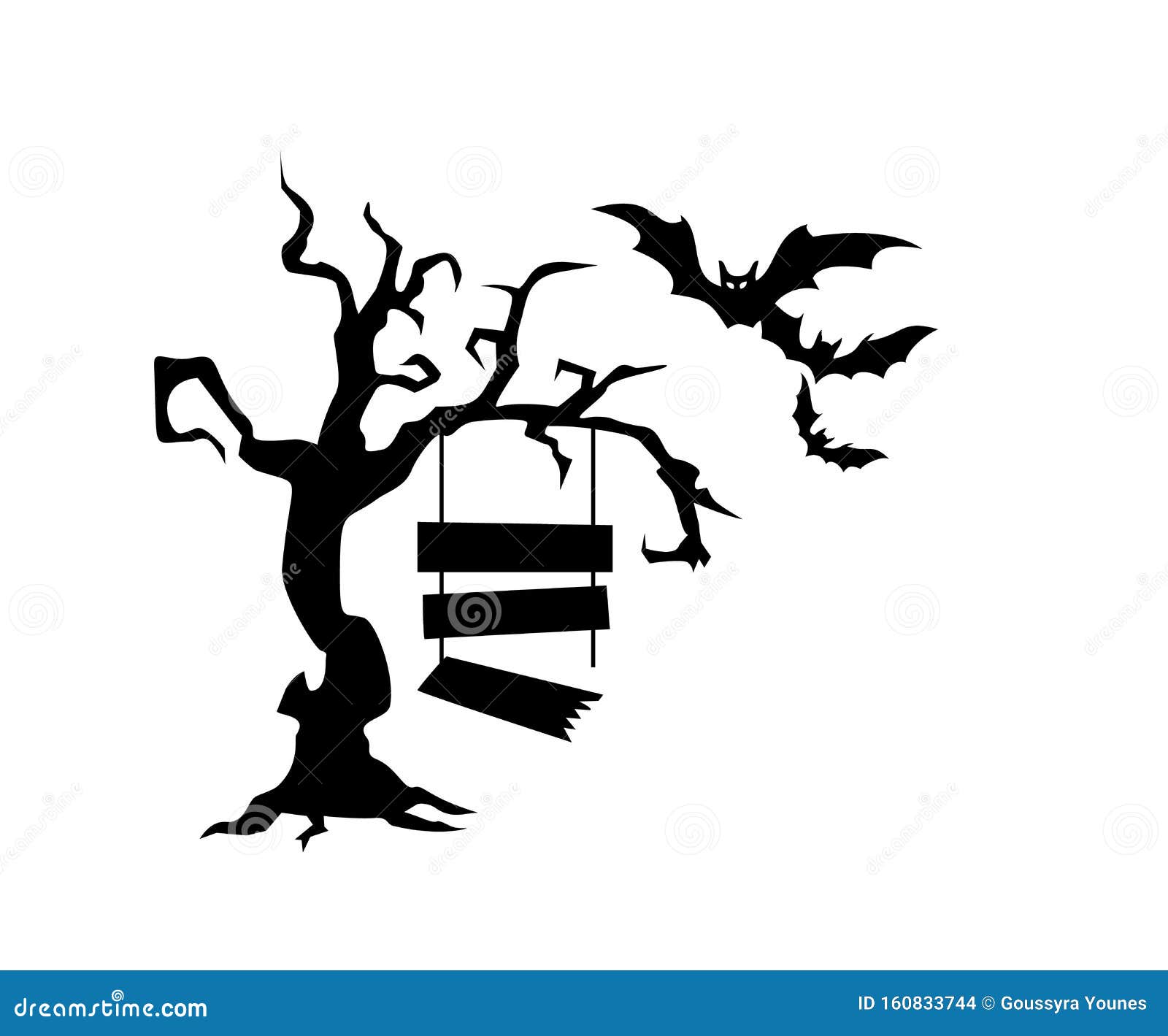 Halloween Broken and Scary Tree and Bats Vector Illustration Stock ...