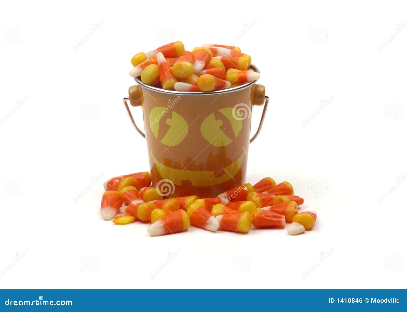 Bucket Of Candy Corn Spilling Onto Black Surface And Background Stock ...