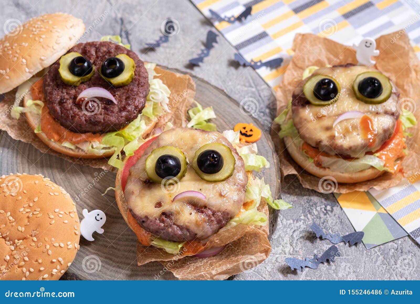 Halloween burger monsters stock photo. Image of october - 155246486