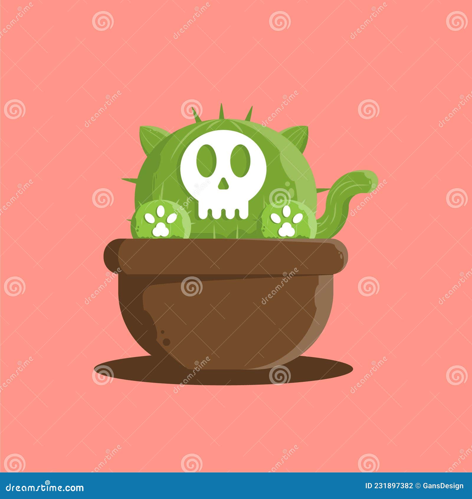 Halloween Cactus with Skull Cat Monster Style Stock Vector ...