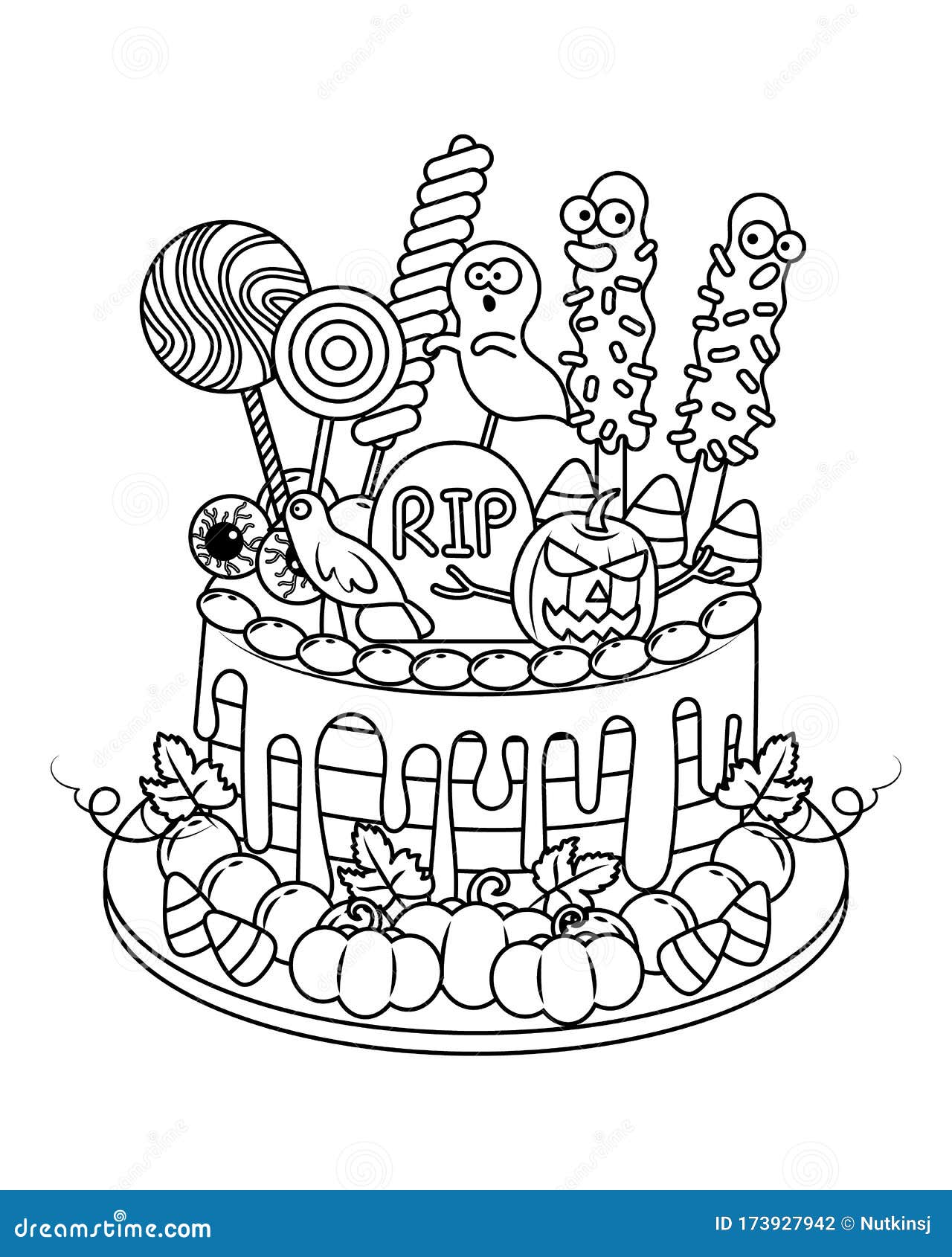 Halloween Cake Colorless Stock Vector Illustration Of Print 173927942