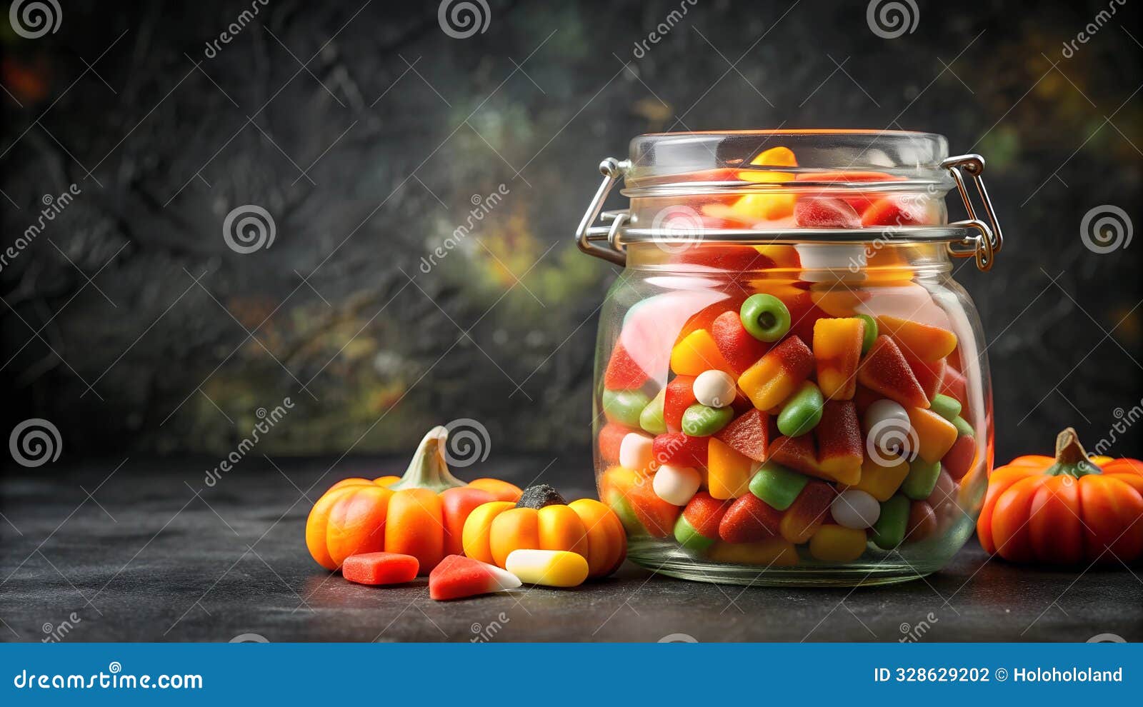 Halloween Candies in Clear Jar on Black Background. Realistic Texture ...