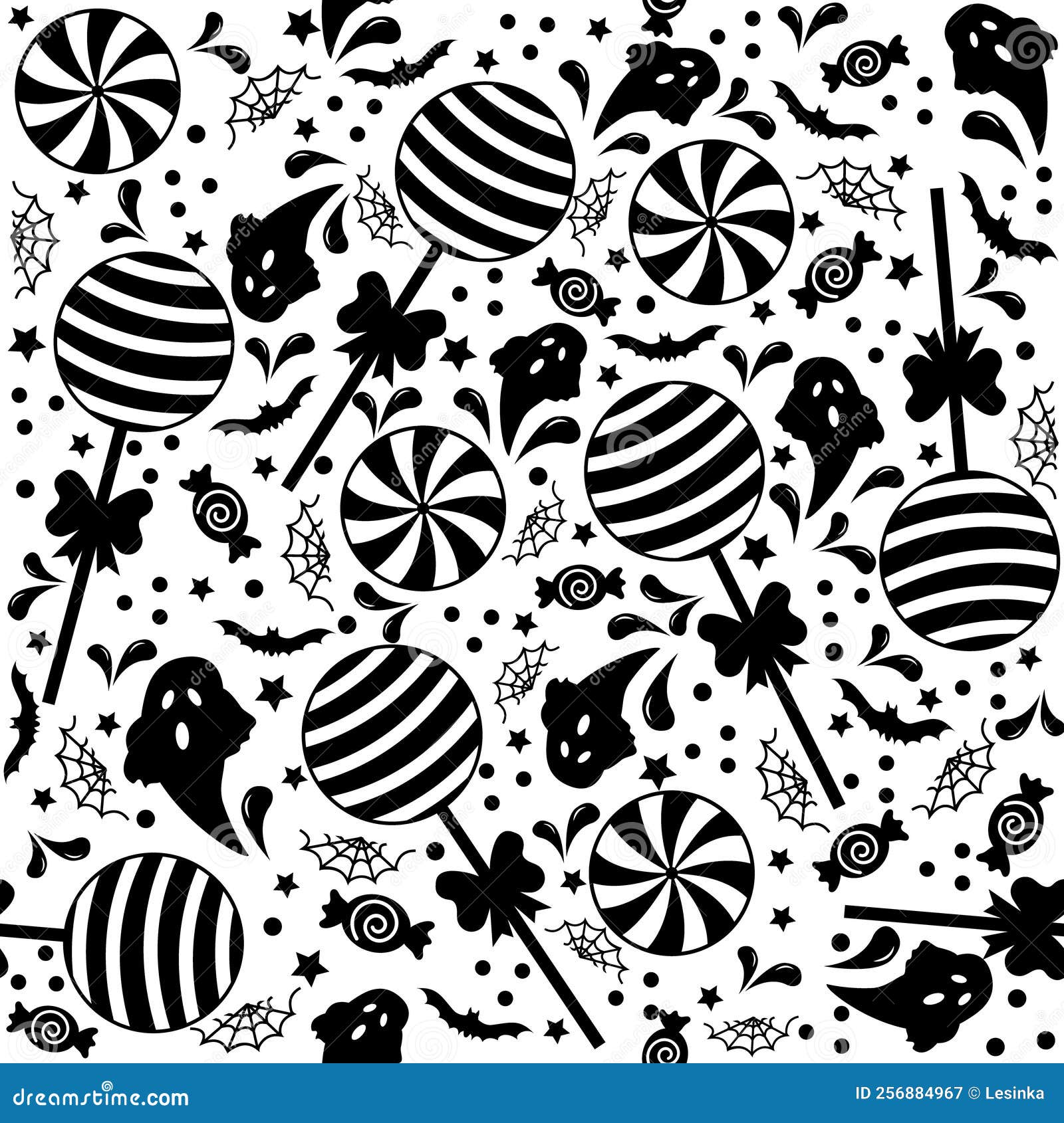 Halloween Candy Pattern, Black and White Vector Illustration Stock ...