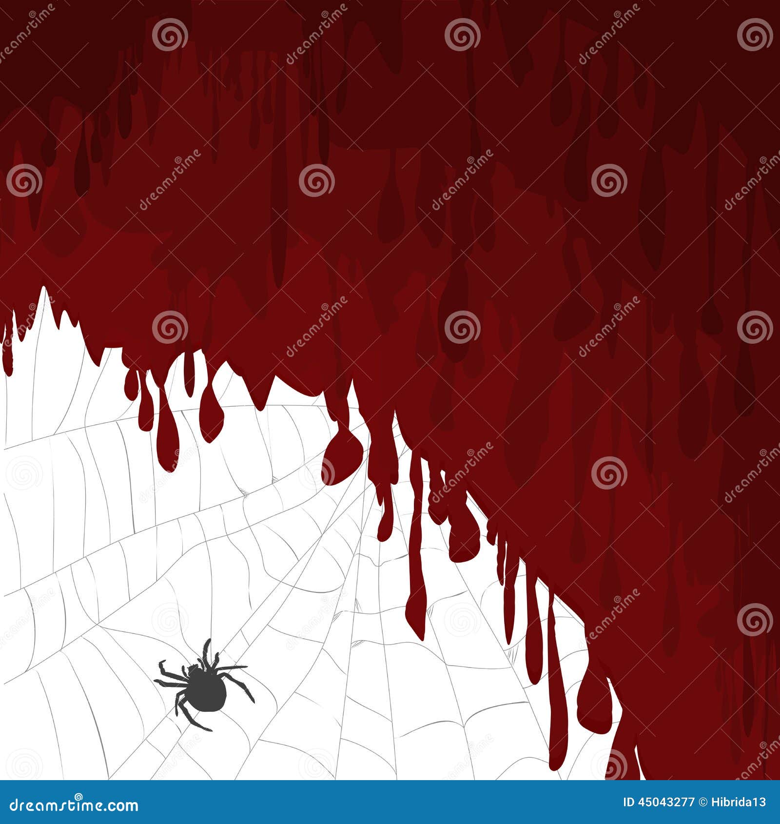 Halloween Card with Bloody Background and Spider on a Spider Web Stock ...