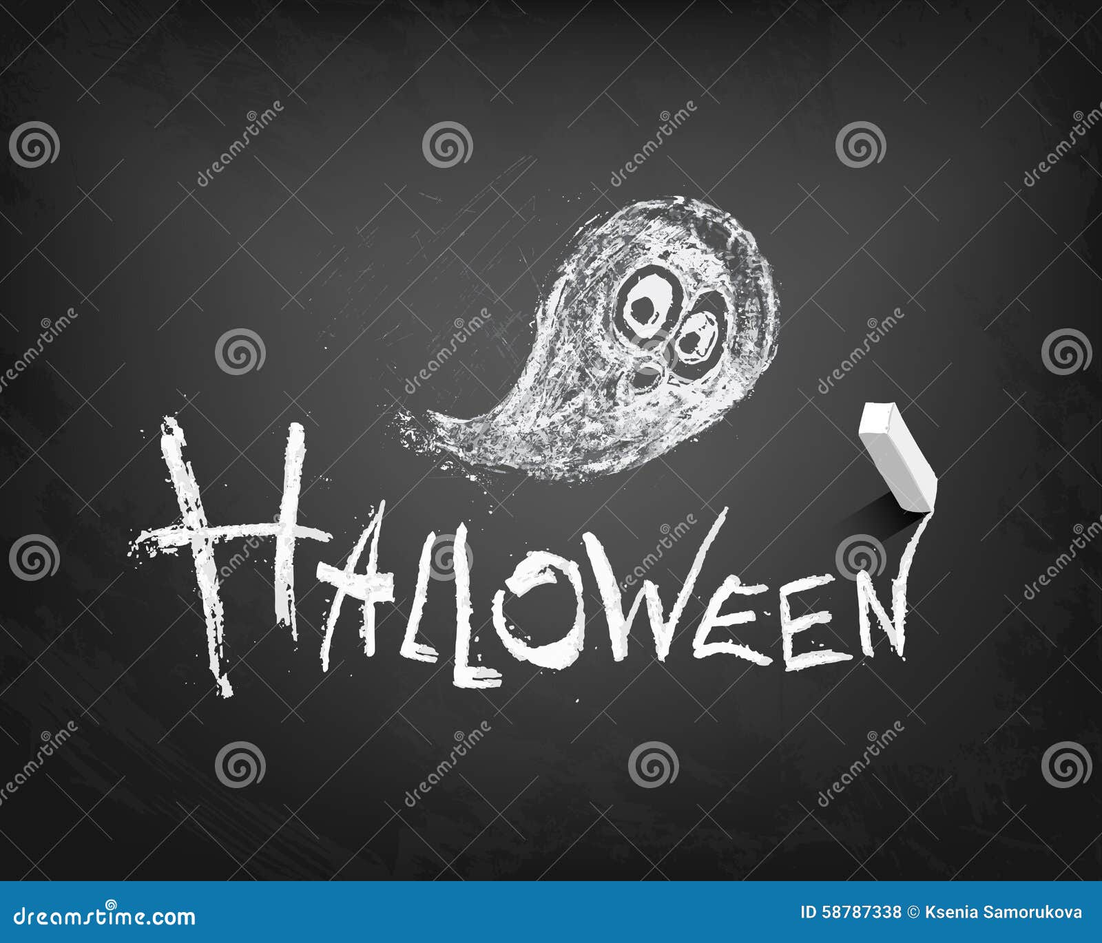 Halloween Card. Chalk on Board. Sweet Ghost Stock Vector - Illustration ...