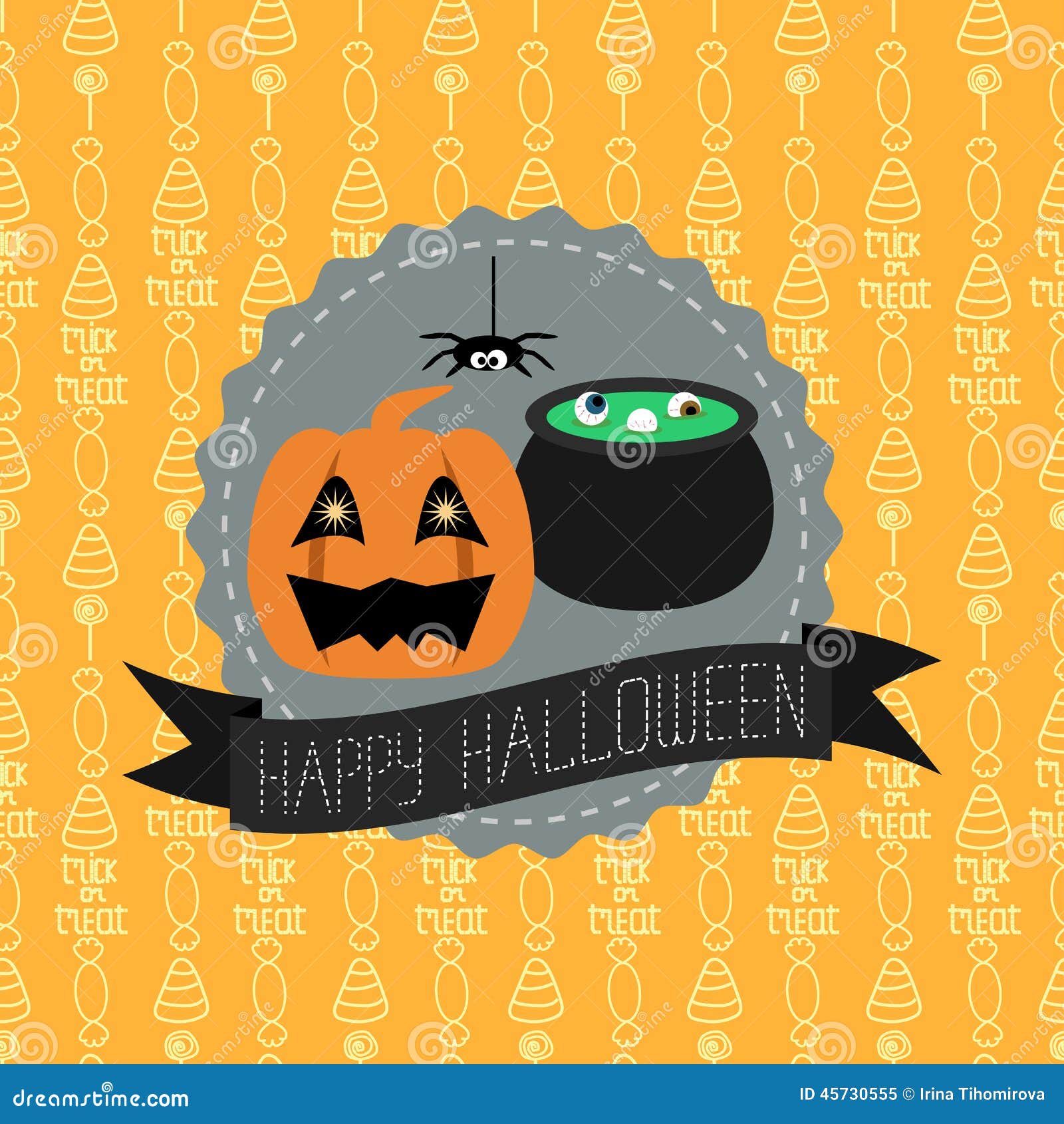 Halloween Card with Seamless Background. Vector Stock Vector ...