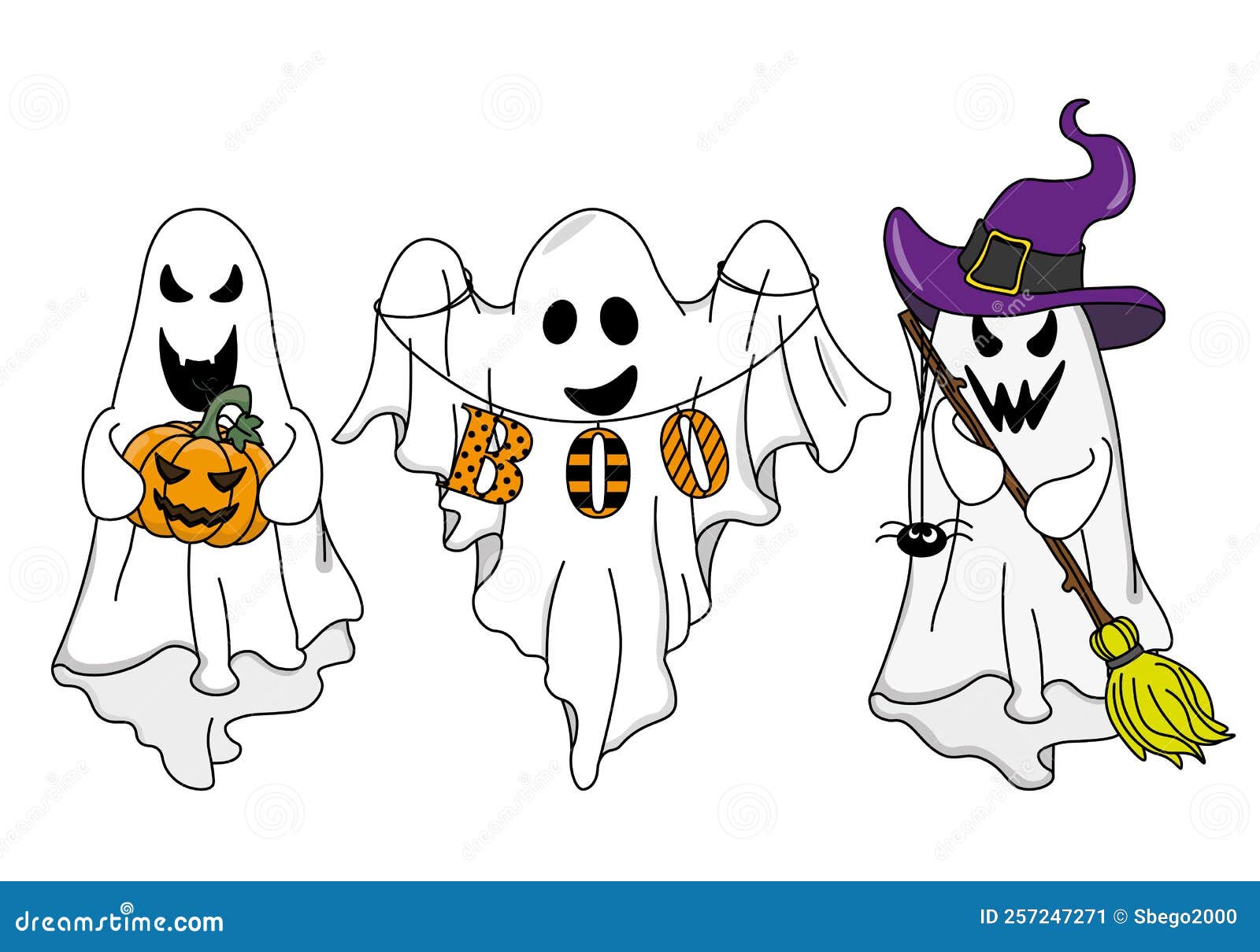 Halloween Card. Three Ghosts with Halloween Accessories Stock Vector ...