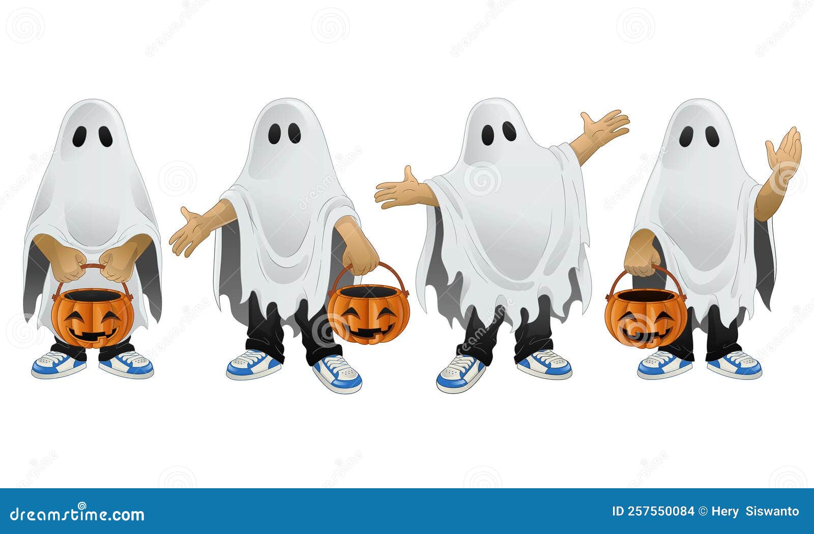 Halloween Cartoon Kid Wearing Ghost Costume Stock Vector - Illustration ...