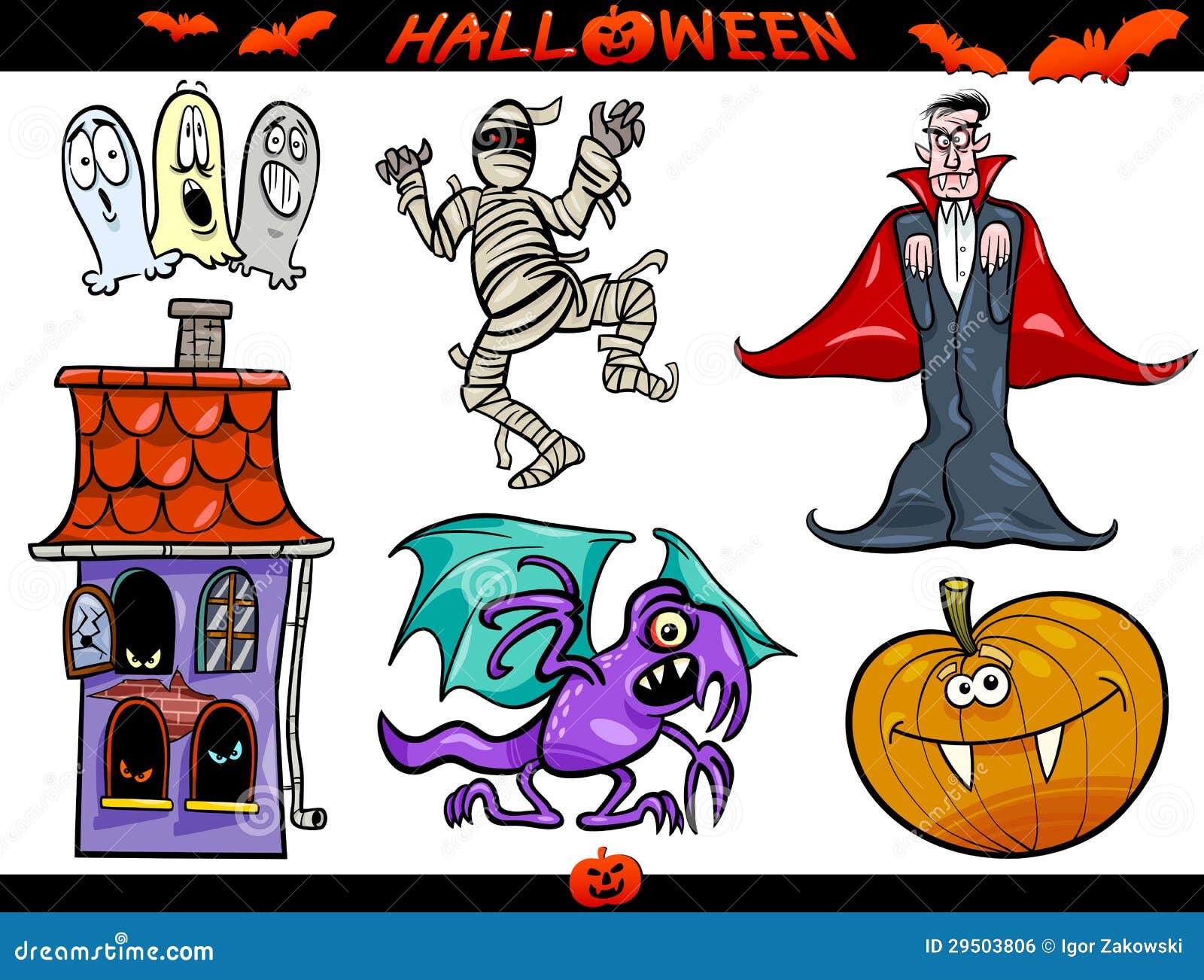Halloween Cartoon Themes Set Stock Vector - Illustration of design ...