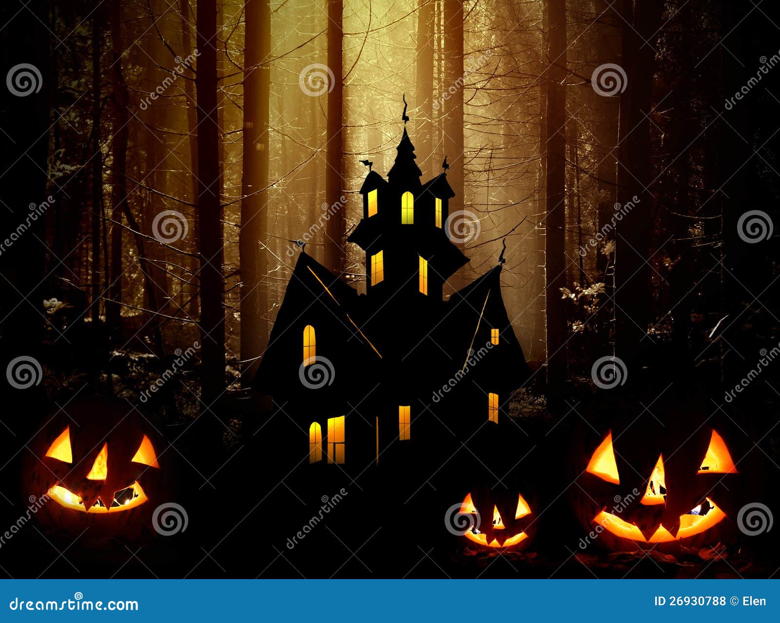 Halloween. Castello E Zucche. Illustrazione di Stock - Illustrazione di ...