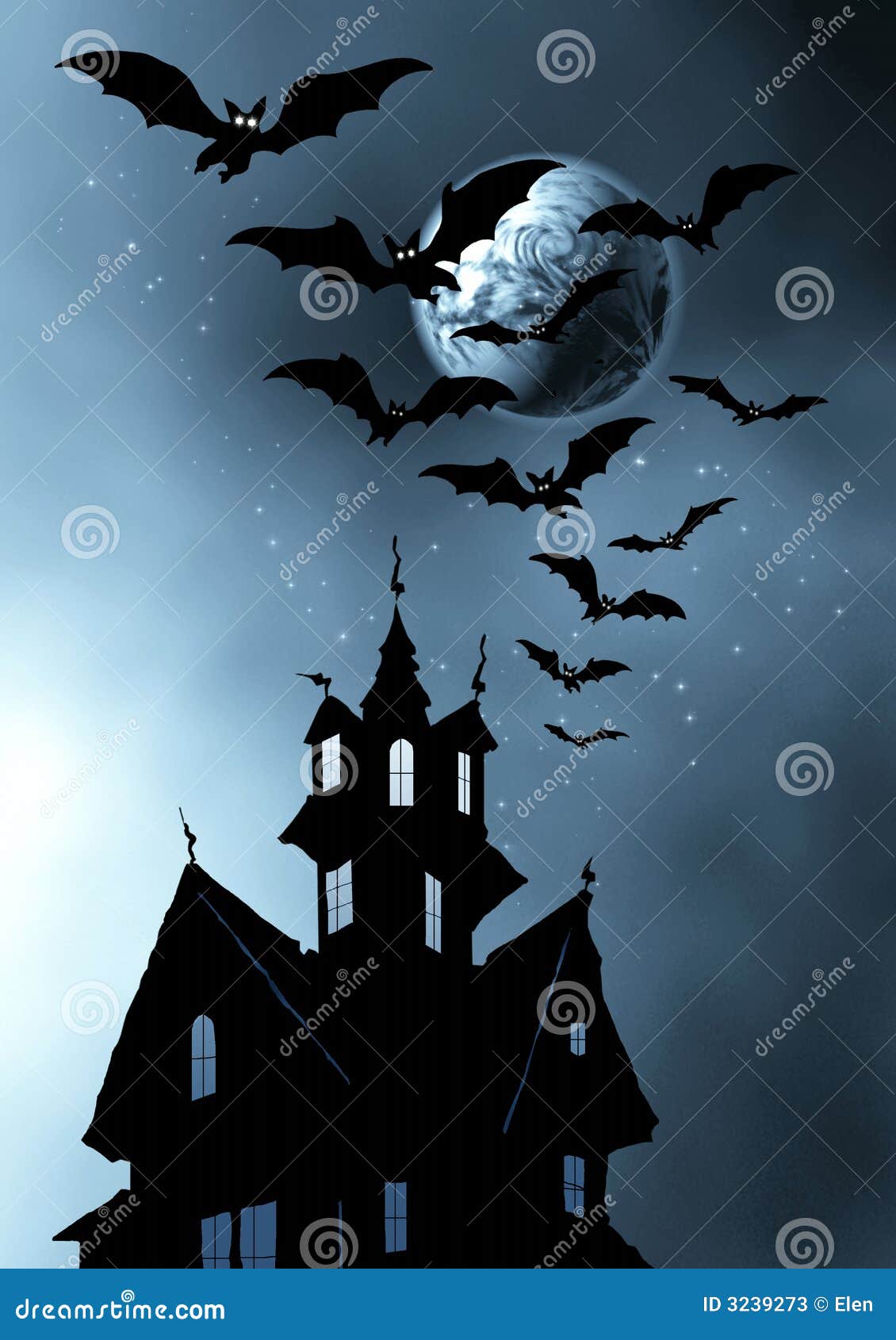 Halloween. Castle and Bats. Stock Illustration - Illustration of ...