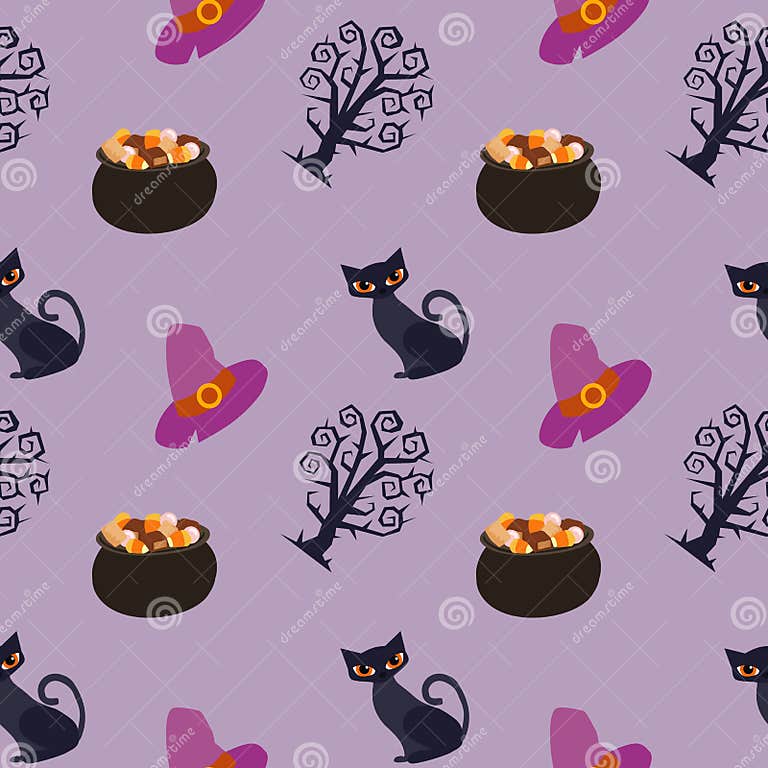 Cute Halloween Cat Pattern Background Stock Vector - Illustration of ...