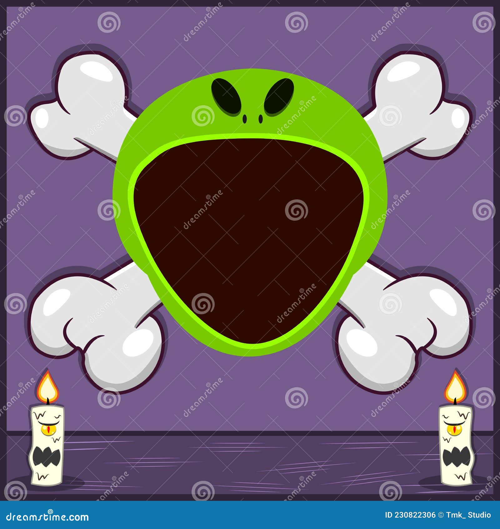 Halloween Character Design with Alien Head. on Skull and Candles Stock ...