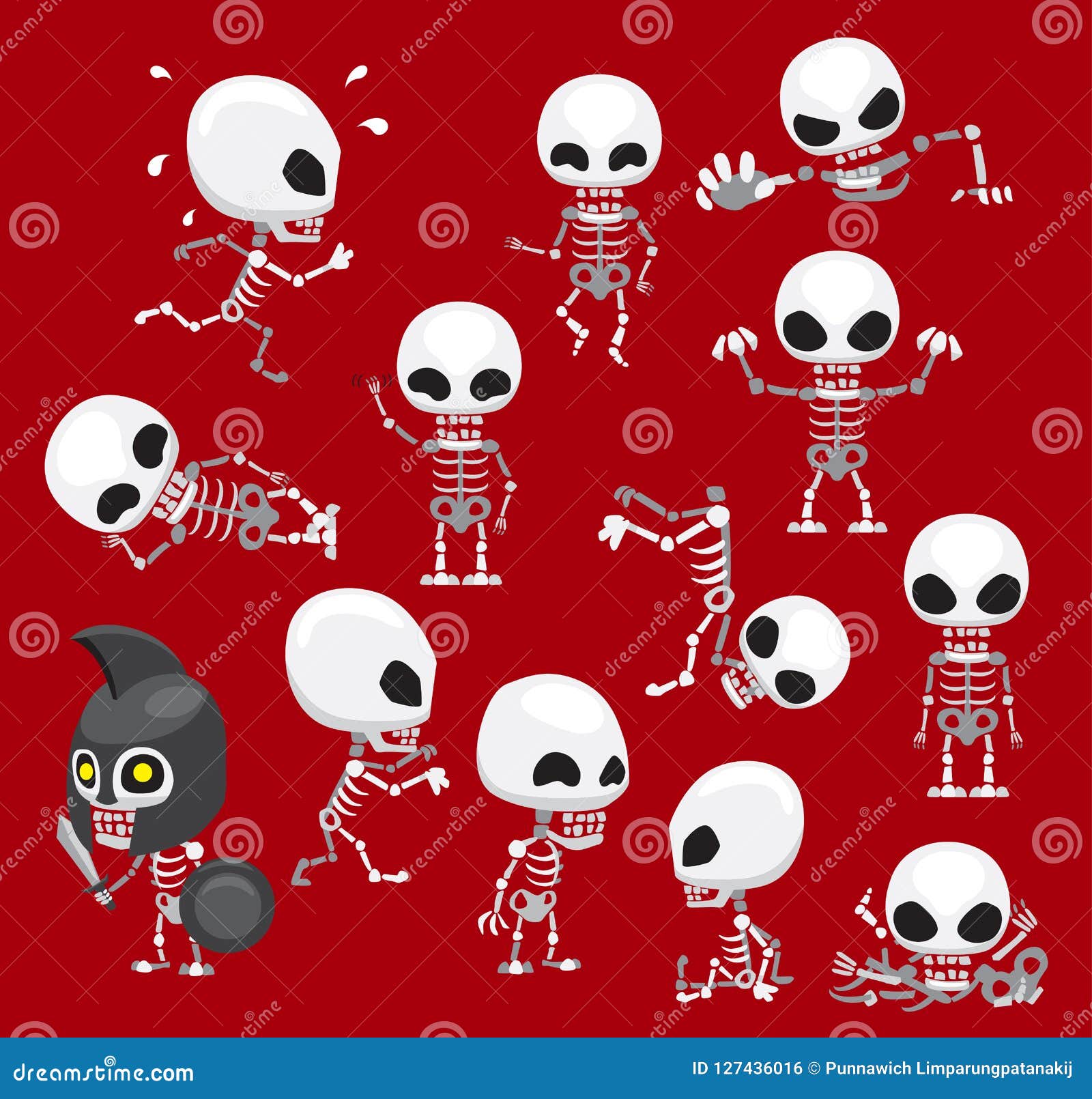 Cute Skeleton Cartoon Red Background Vector Illustration Stock Vector ...