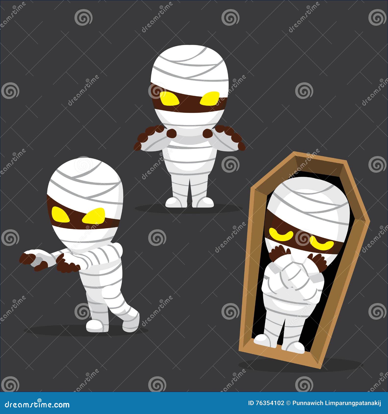 Halloween Character Set Cute Mummy Cartoon Vector Illustration Stock ...