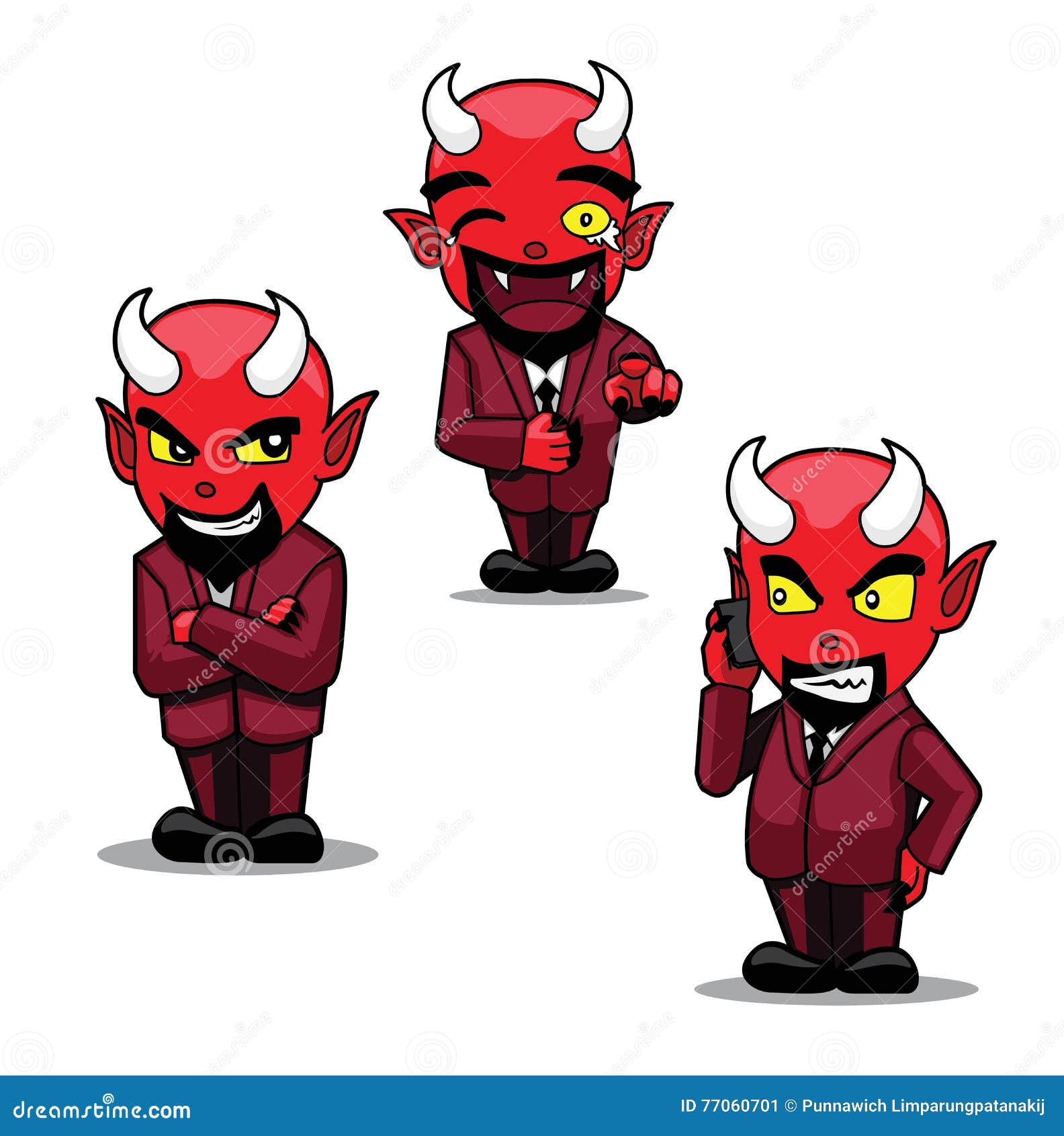 Halloween Character Set Cute Suit Devil Cartoon Vector Illustration ...