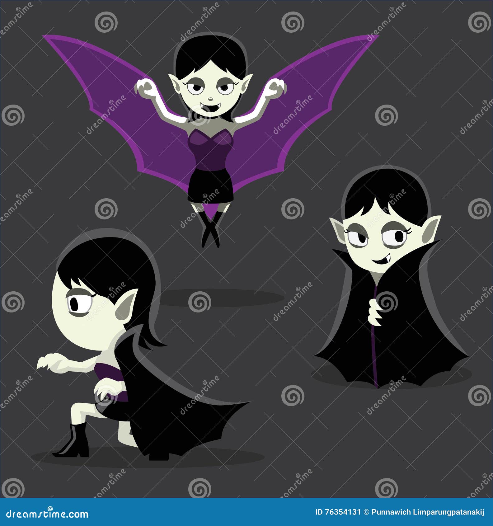 Halloween Character Set Vampire Girl Cartoon Vector Illustration Stock ...