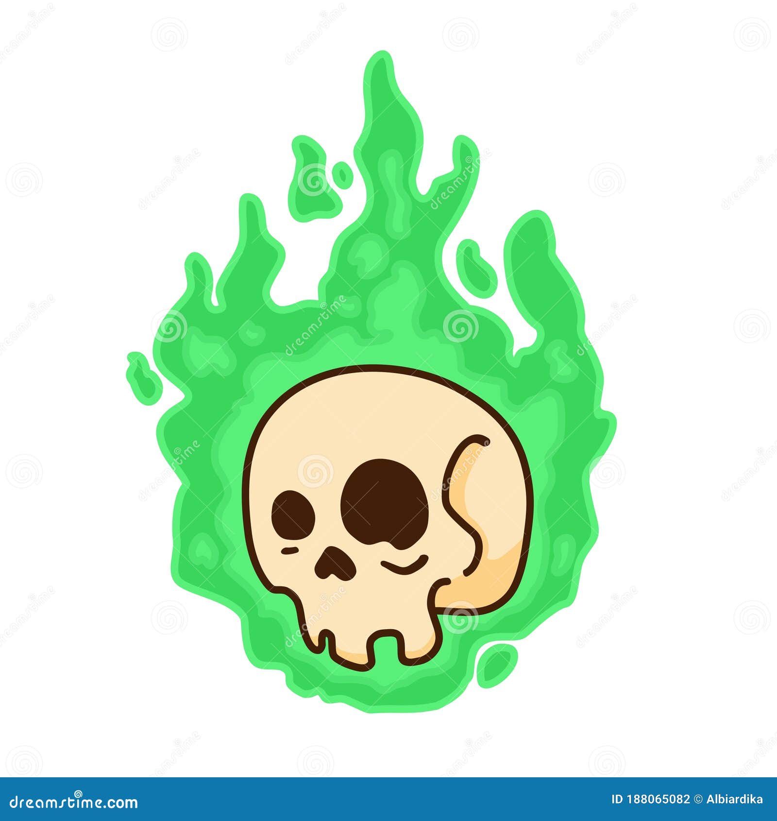 Halloween Character Skull Head Green Fire Cartoon Doodle Vector ...