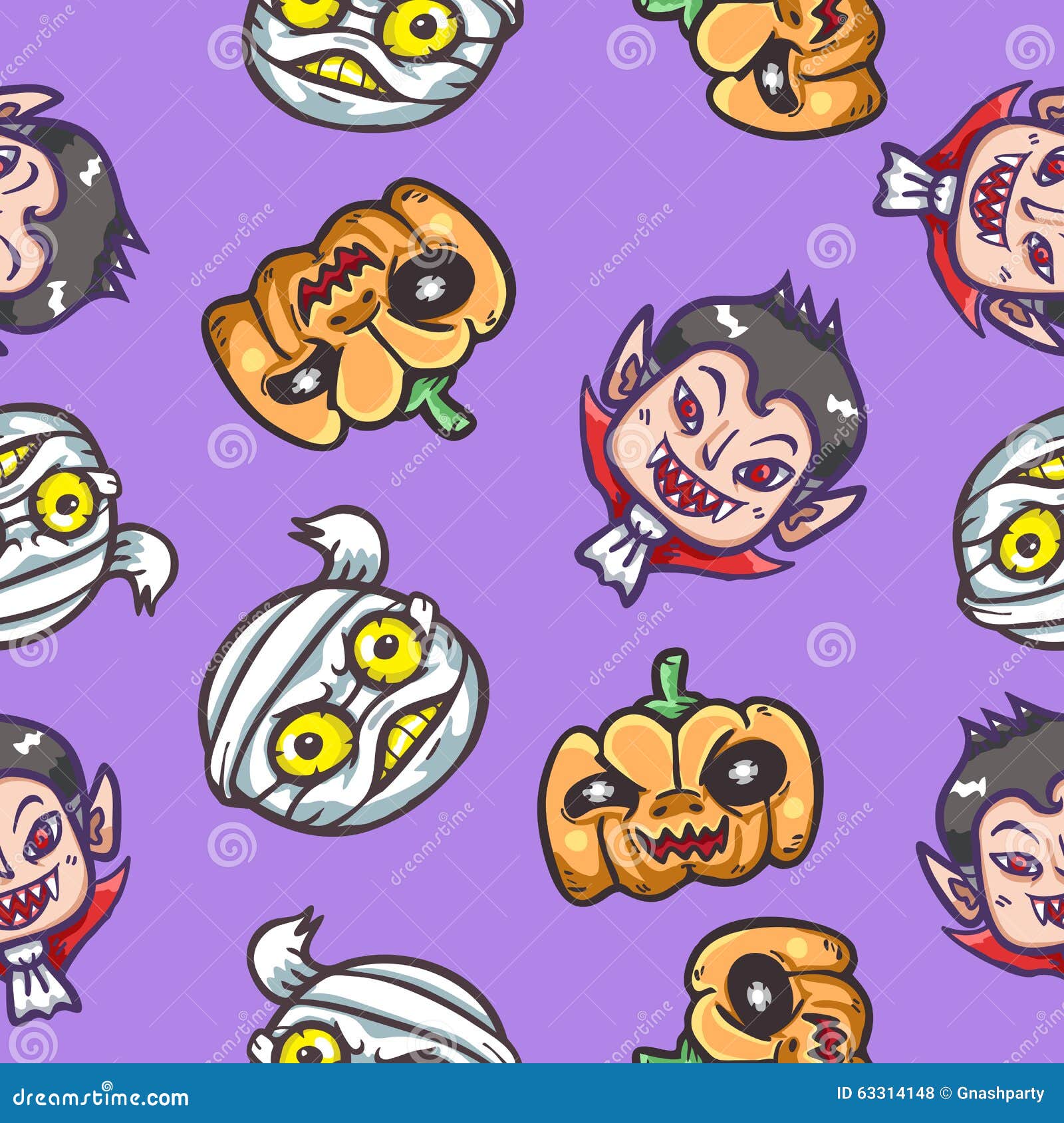 Halloween Characters Seamless Pattern Background Stock Vector ...