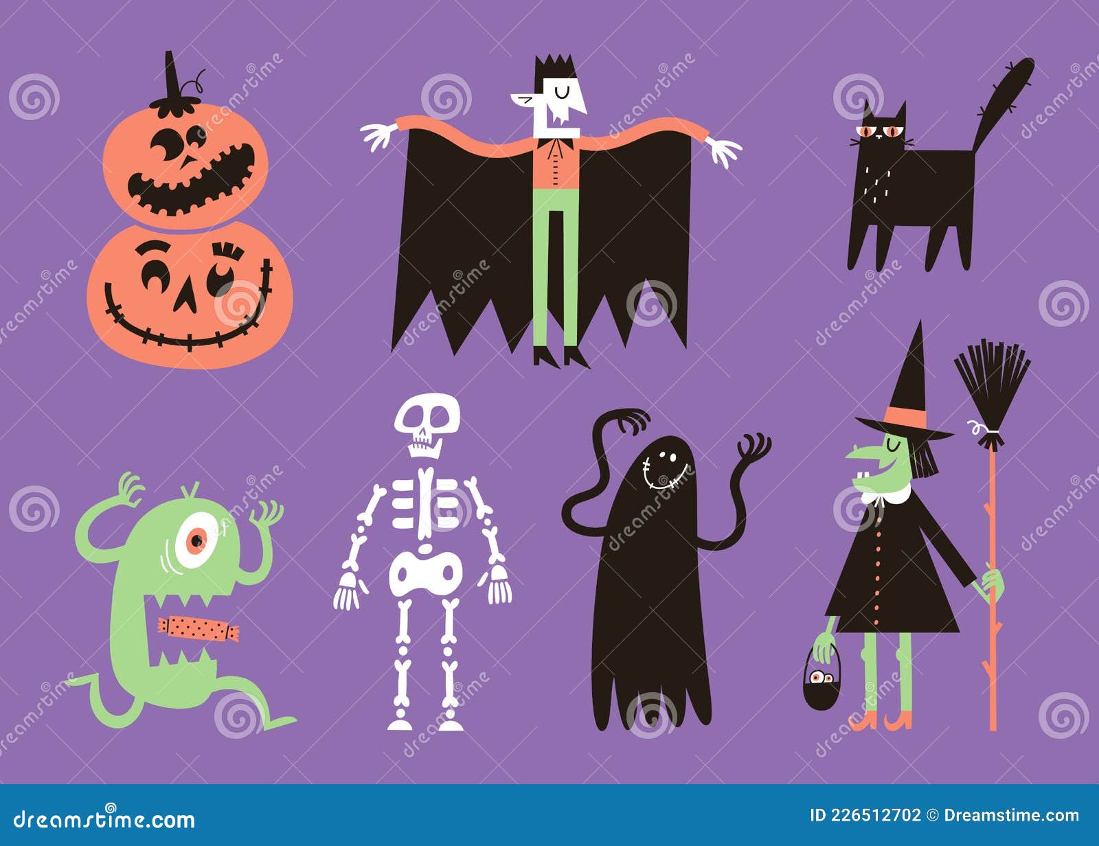 Halloween Characters Set in Simple Hand Drawn Style. Stock Vector ...