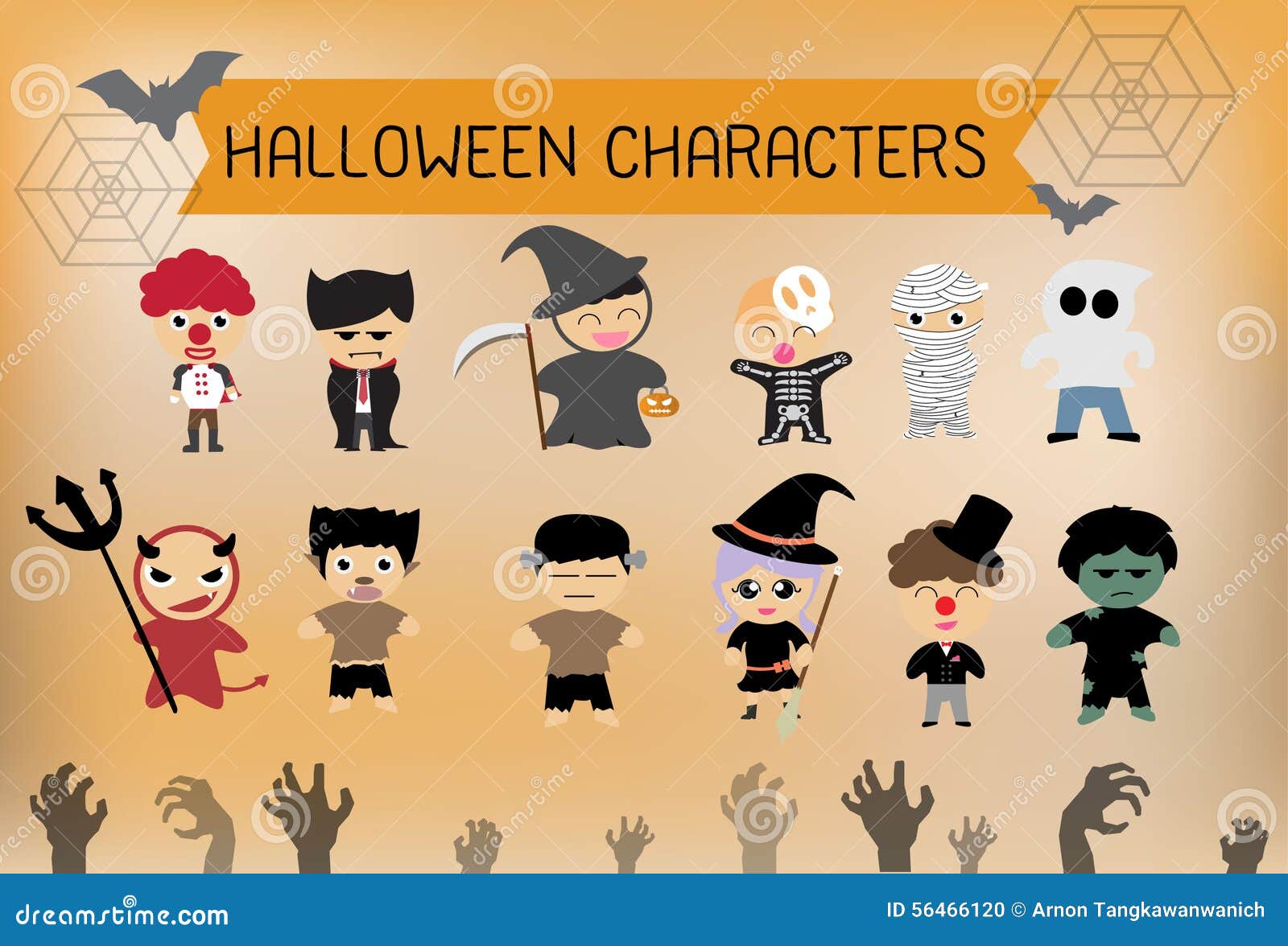 Halloween characters set stock vector. Illustration of fiction - 56466120