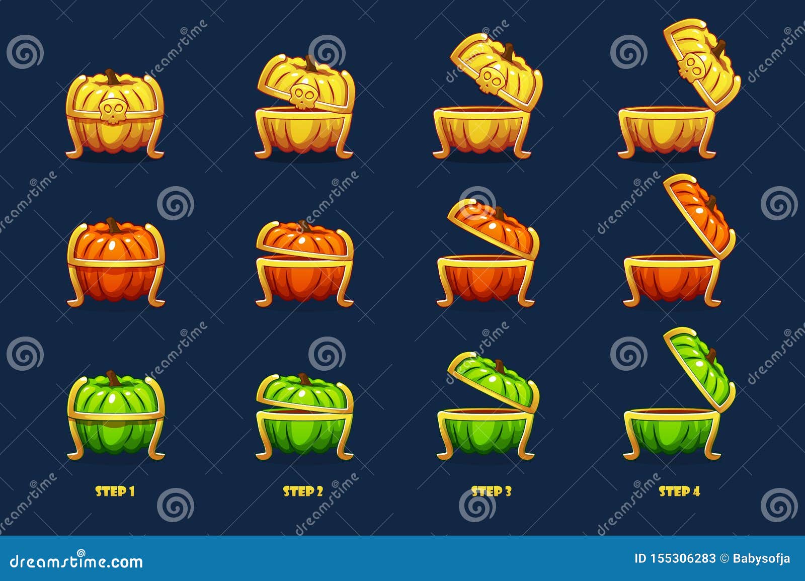 Halloween Chest. Vector Animation Step by Step Open and Closed Pumpkin ...