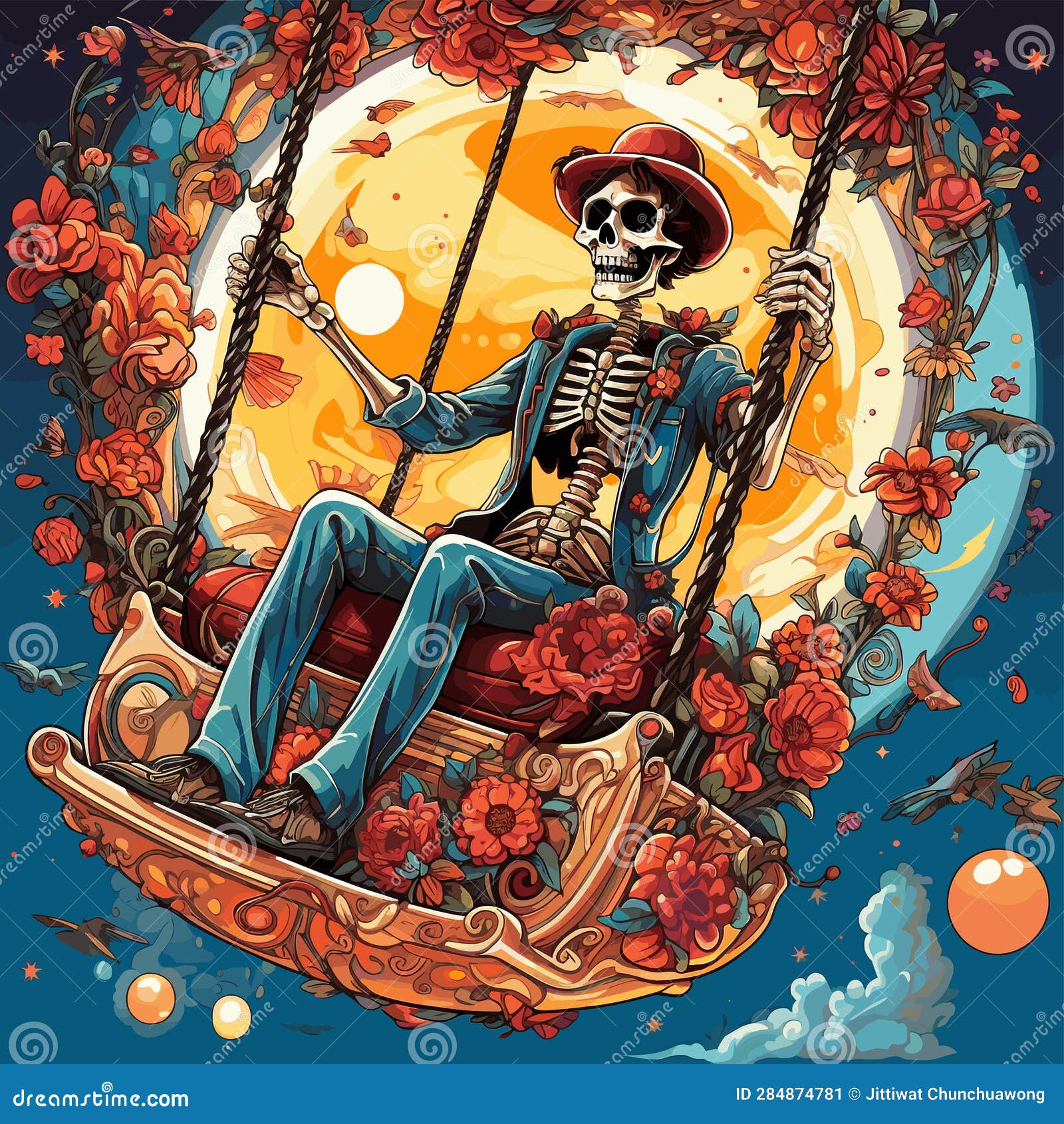 Halloween Chill. Skeleton Enjoying a Leisurely Swing. AI Generated ...