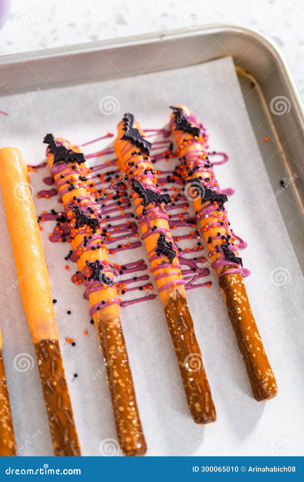 Halloween Chocolate-covered Pretzel Rods Stock Photo - Image of sweets ...