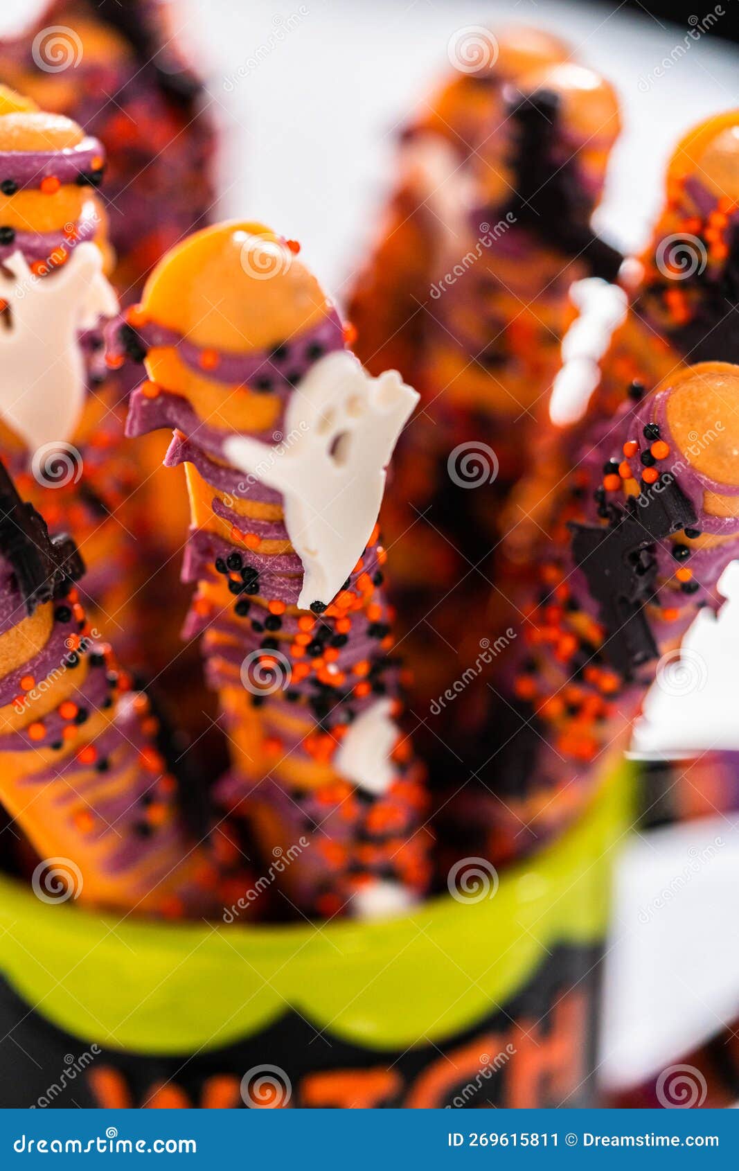 Halloween Chocolate-covered Pretzel Rods Stock Image - Image of scary ...