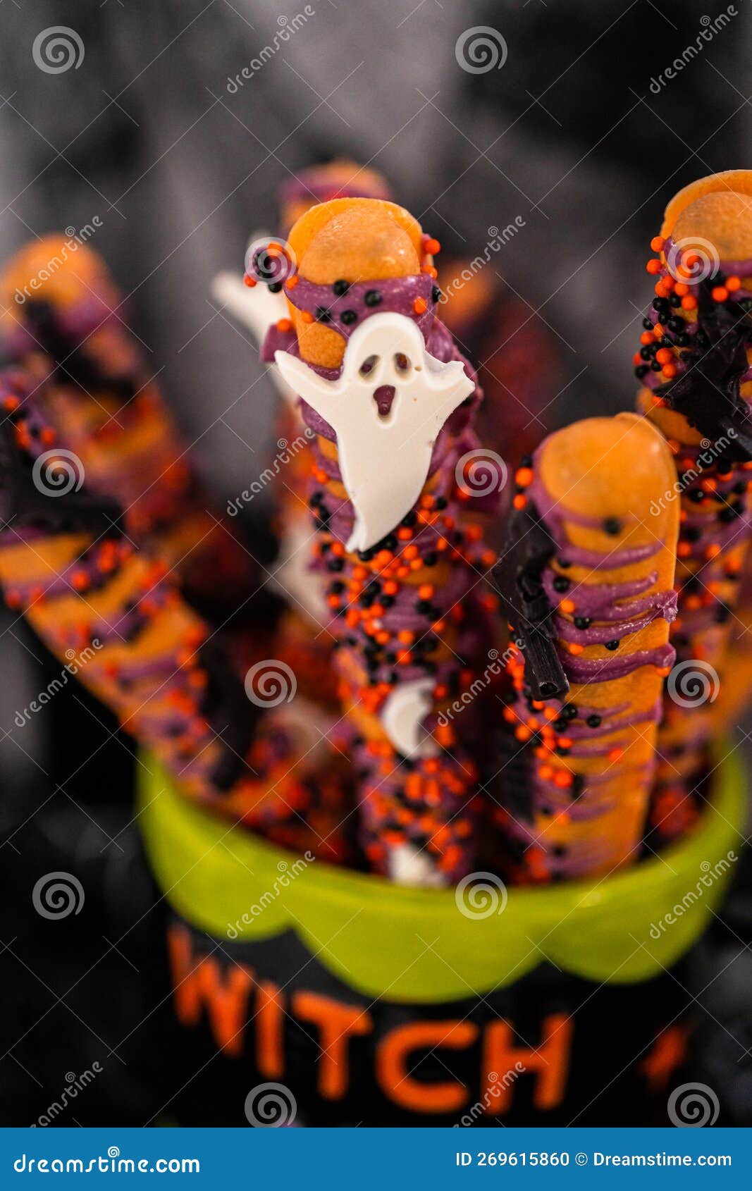 Halloween Chocolate-covered Pretzel Rods Stock Photo - Image of ...