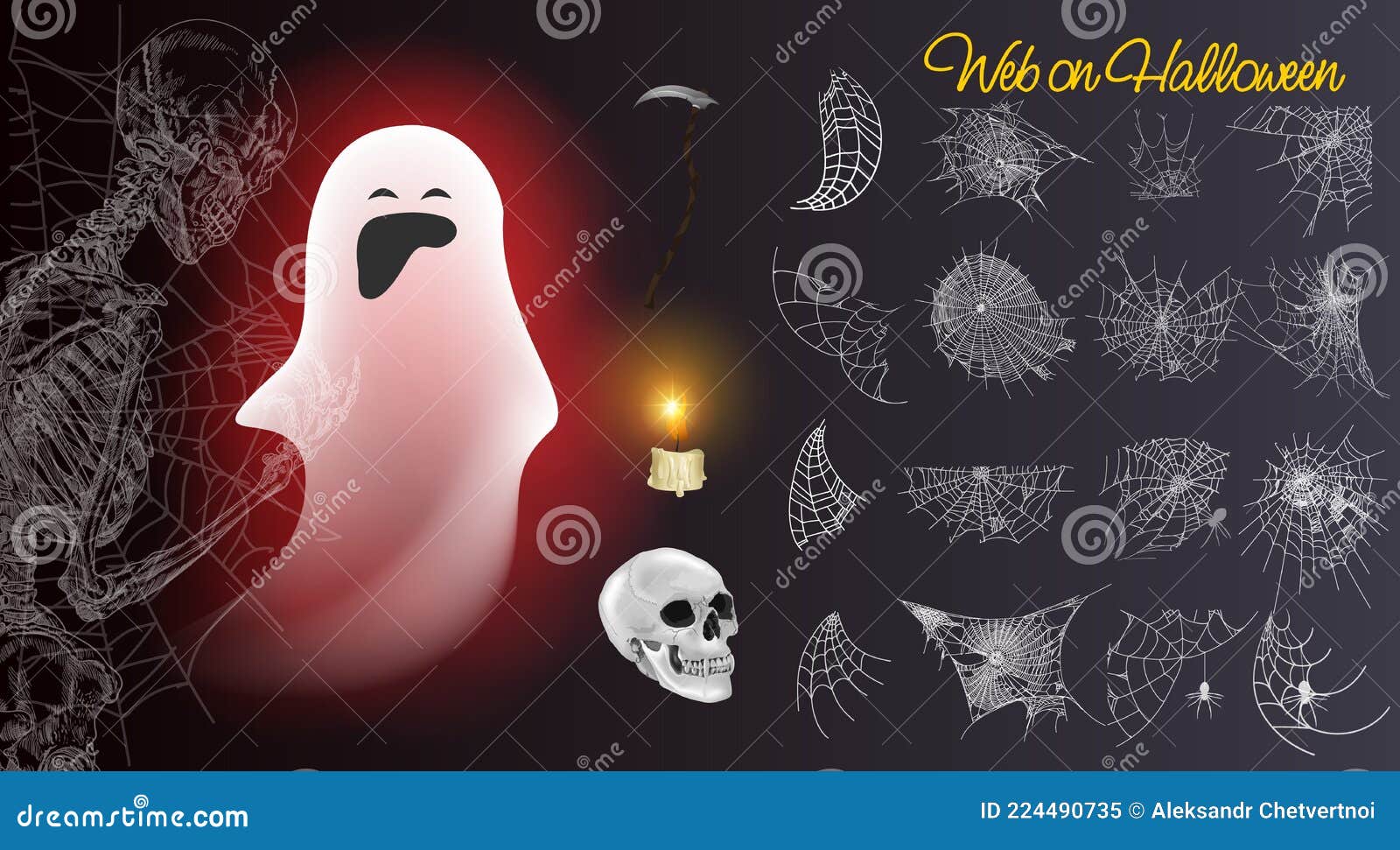 Spider Web Dividers. Halloween Spiderwebs With Spiders, Cobweb Frame ...