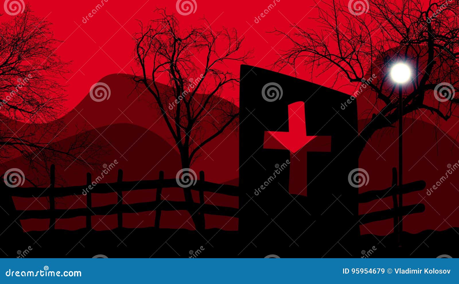 Halloween Concept Graveyard with Pumpkins on Red Stock Illustration ...