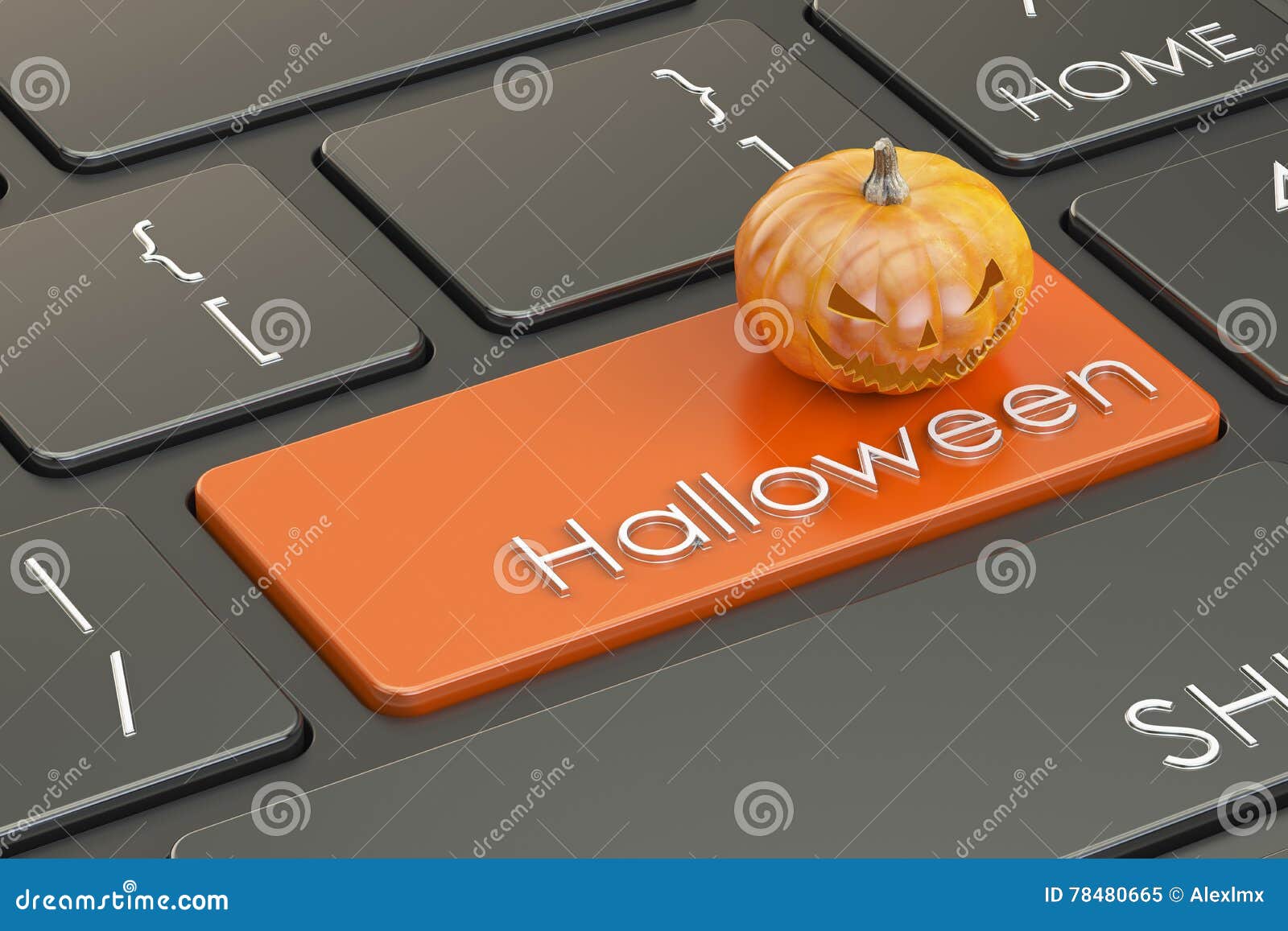 Halloween Concept on the Keyboard, 3D Rendering Stock Illustration ...
