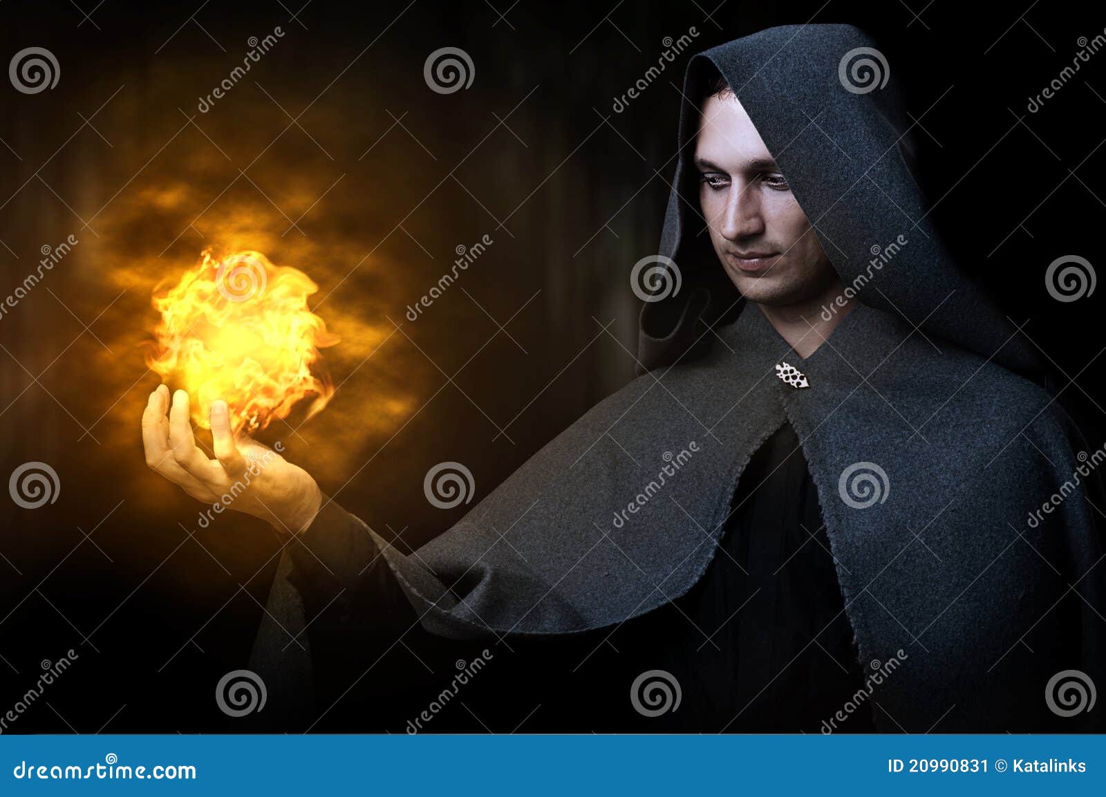 Halloween Concept. Male Wizard with Fireball Stock Image - Image of ...