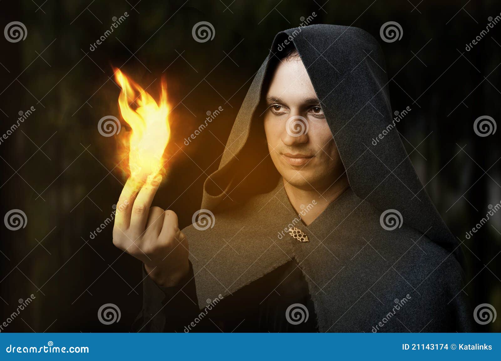 Halloween Concept. Powerful Male Witch Stock Photo - Image of cowl ...