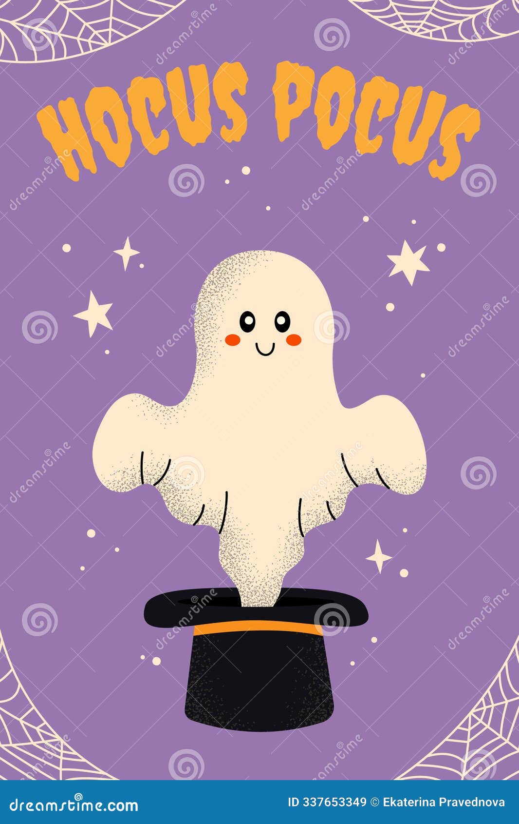Halloween Concept. Vertical Poster with Flying Ghost, Hat and Text ...