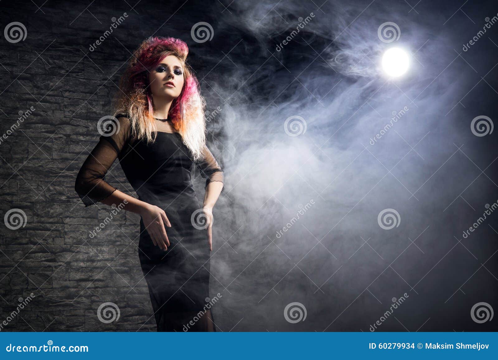 Halloween Concept: Young and Witch in the Moonlight Stock Photo - Image ...