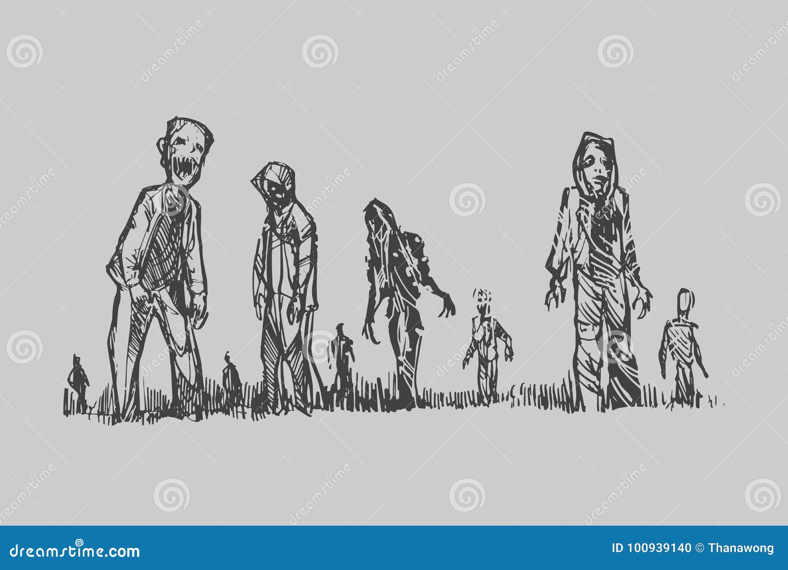 Zombie Crowd Greeting Lady Necromancer Background Royalty-Free Stock ...