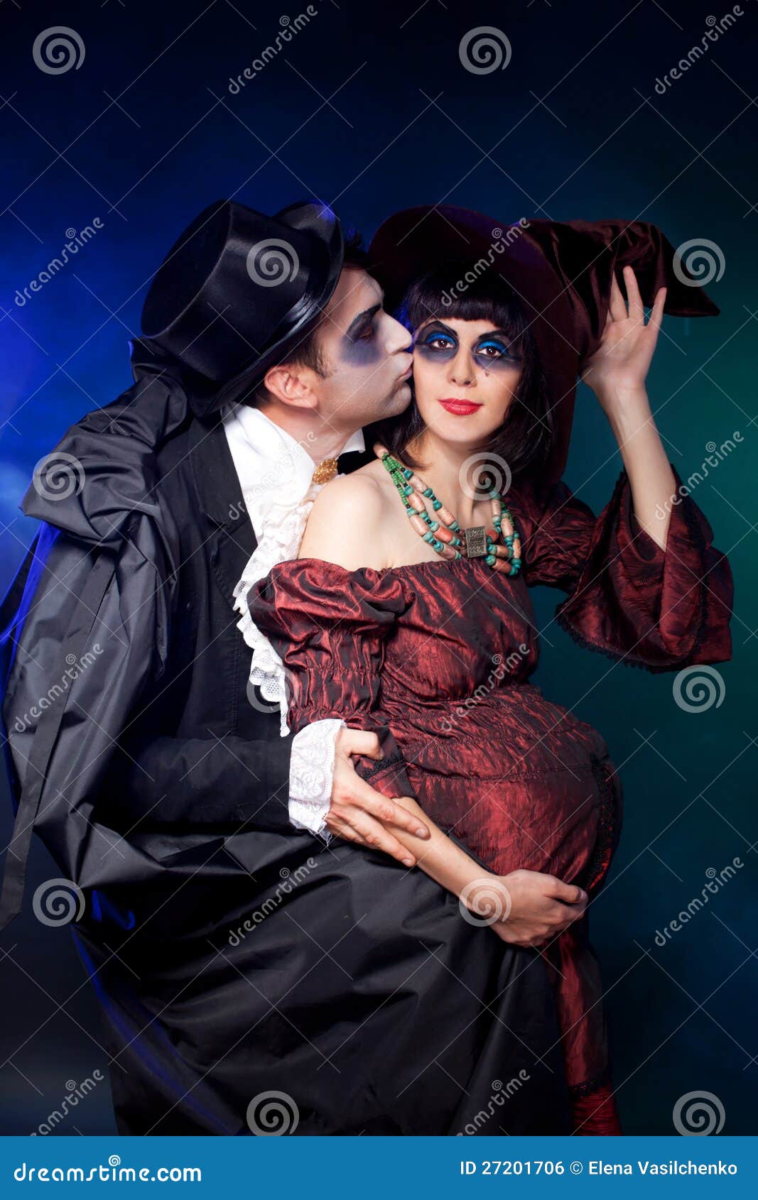 Halloween Couple Wearing Vampire and Witch Stock Photo - Image of ghost ...