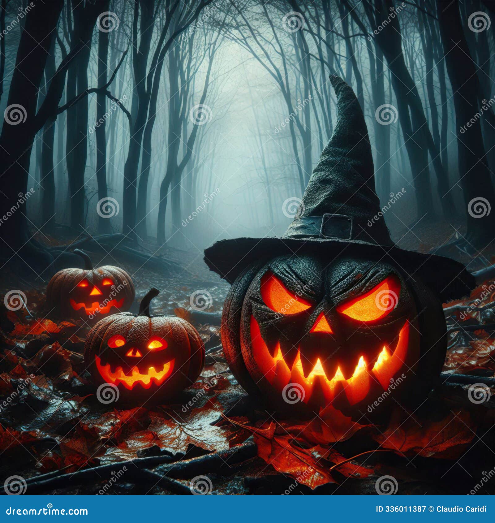 A Halloween Creepy and Scary Composition. an Eerie Forest in Autumn ...