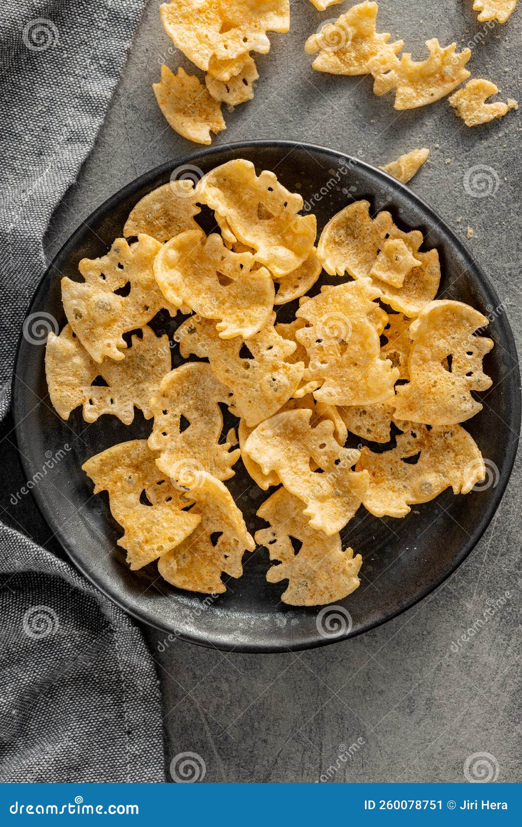 Halloween Crispy Bat Shaped Chips on Plate. Top View Stock Image ...