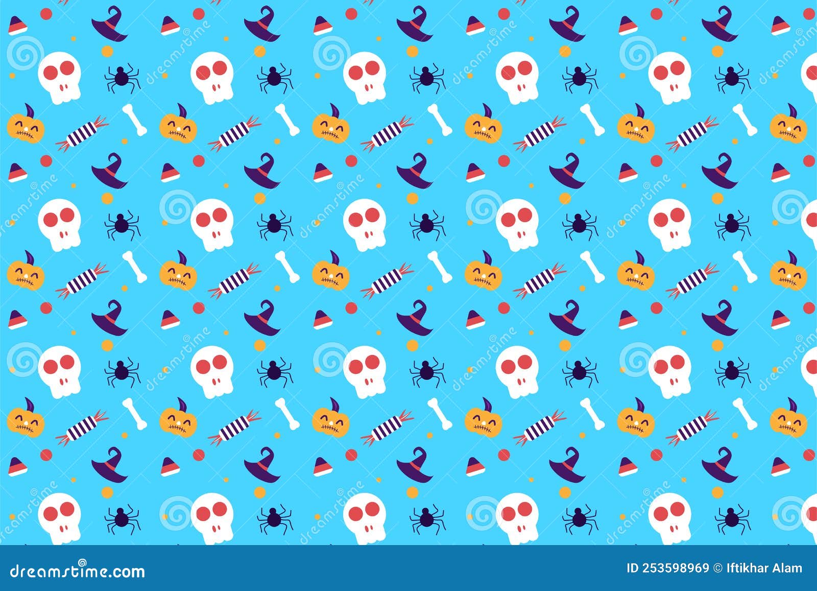 Halloween Cute Element Pattern Vector on a Light Blue Background ...