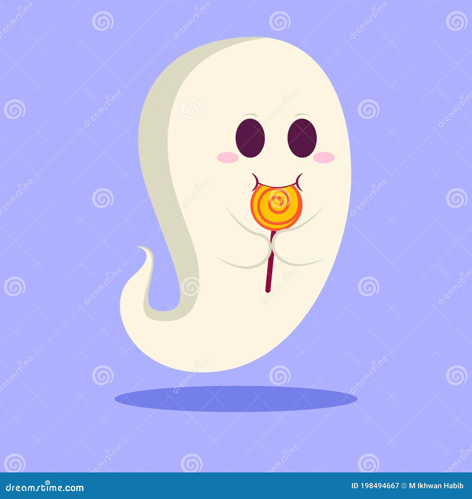 Halloween Cute Ghost Eat Candy Illustration Stock Vector - Illustration ...