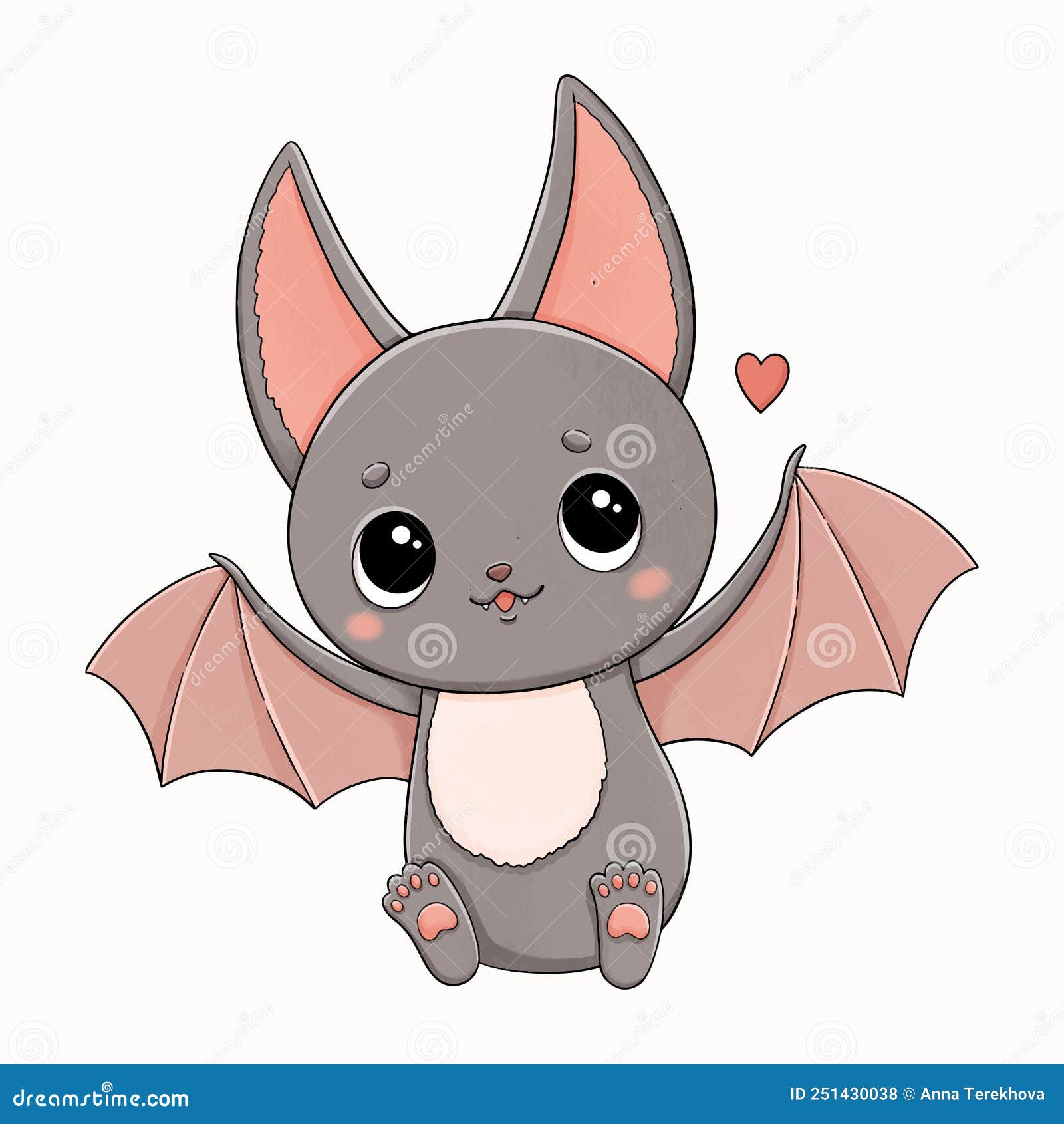Halloween Cute Grey Bat with Heart Vector Stock Vector - Illustration ...