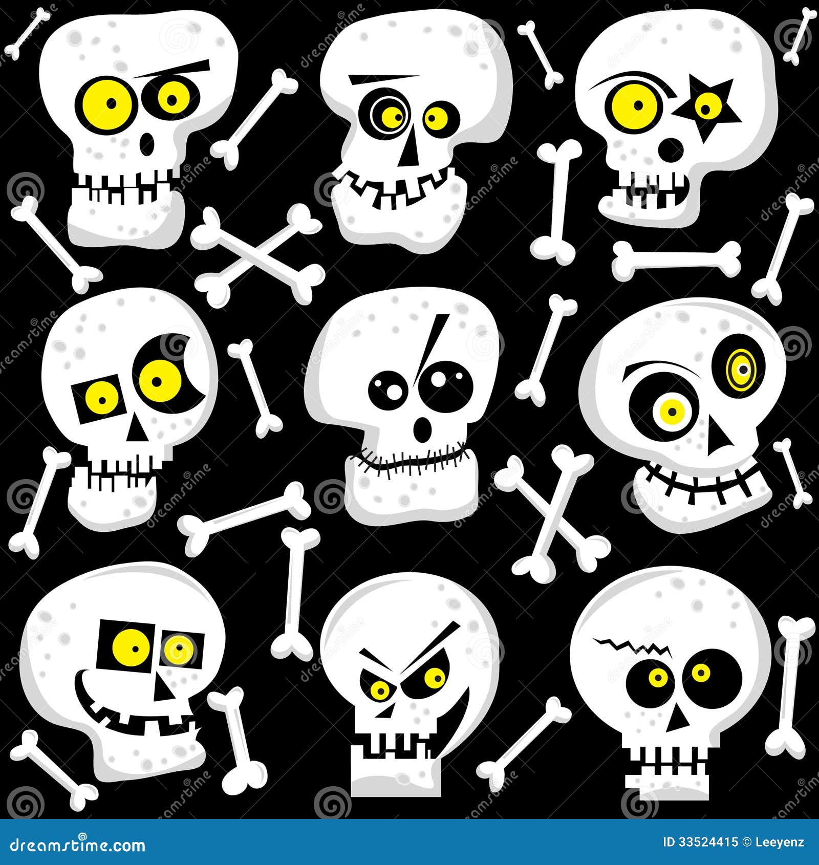 Halloween Cute Skull Faces stock vector. Illustration of icon - 33524415