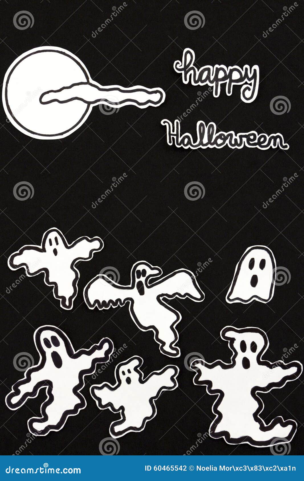 Halloween Decorations Ghosts, Moon, Cloud and Letters Stock Photo ...