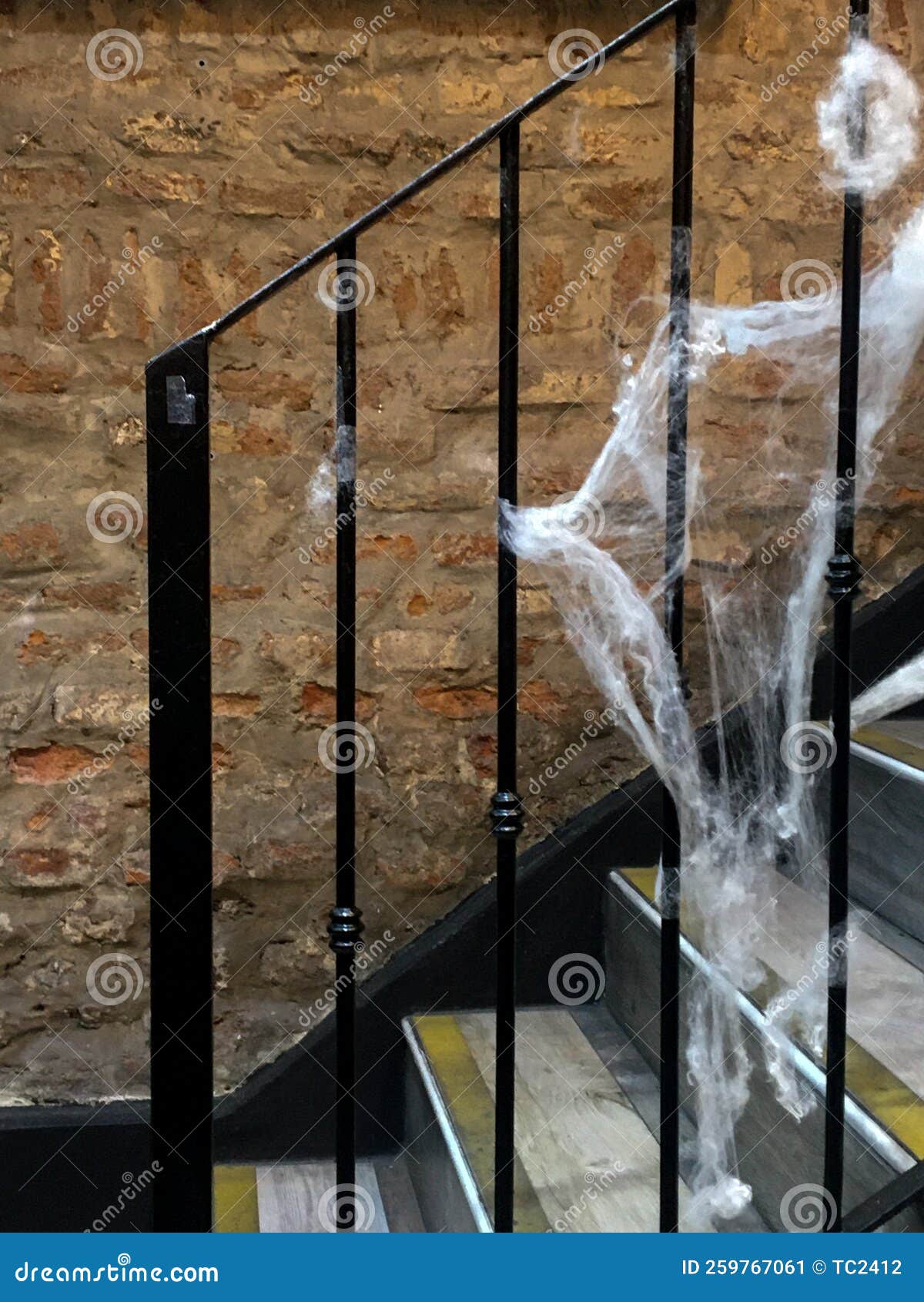Halloween Decorations. Spider Webs on the Stairs Stock Image - Image of ...