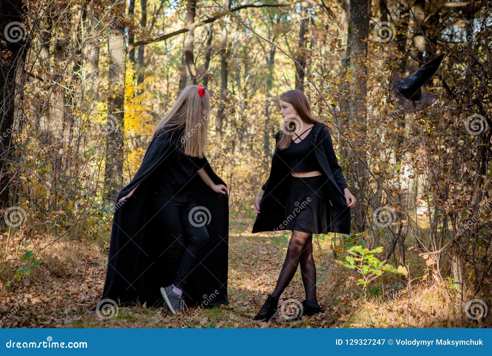 Halloween Demon and Witch in the Woods Stock Image - Image of evil ...