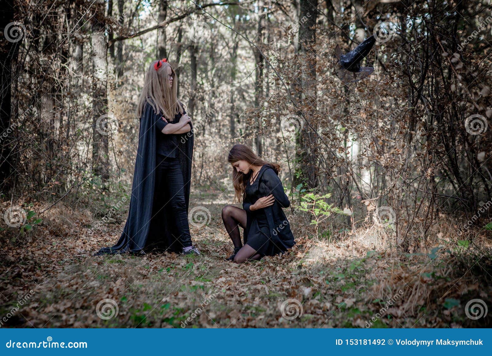 Halloween Demon and Witch in the Woods Stock Photo - Image of evil ...